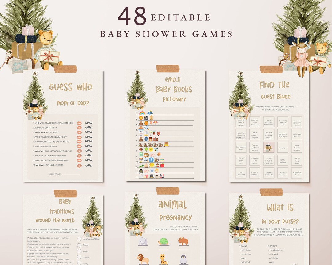 Christmas Baby Shower Games Bundle, 48 Baby Shower Games, Winter Baby ...