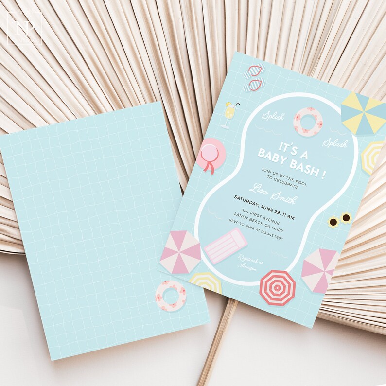 Summer Baby Shower Invitation Set, Baby Bash Invite, Pool Party, Summer ...