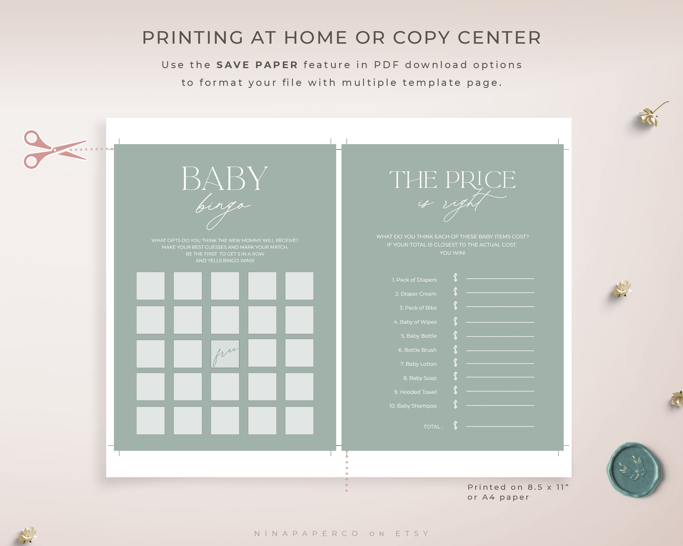 Green Sage Baby Shower Games Bundle, 48 Baby Shower Games, Minimal Baby ...