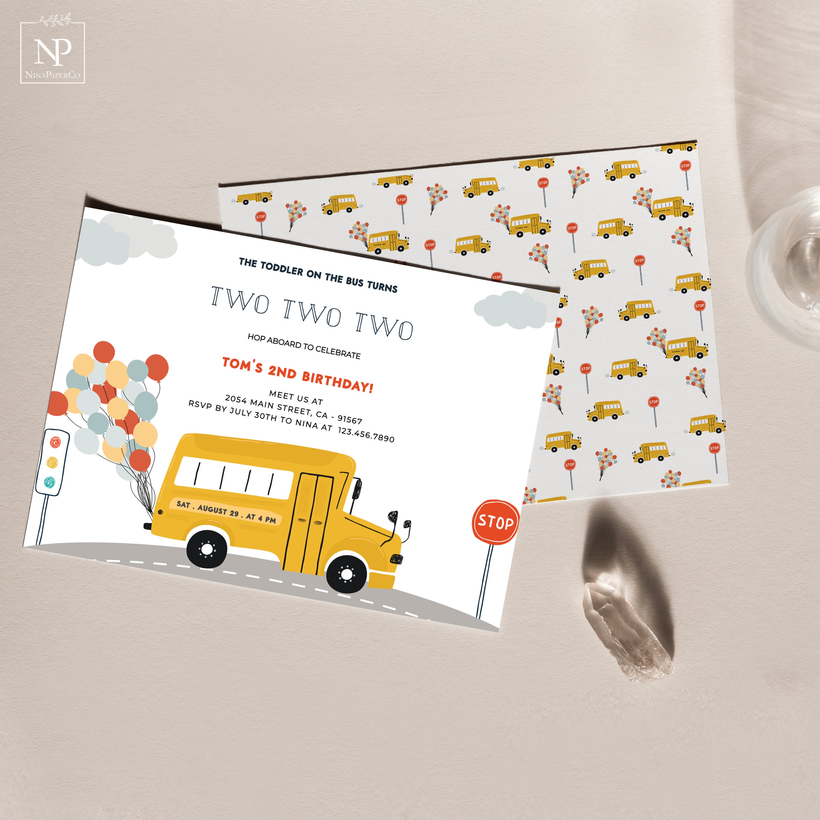 School Bus Birthday Invitation Template, Wheels on the Bus Invite ...