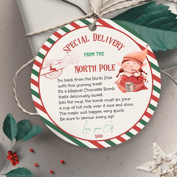Editable Elf Hot Cocoa Bomb Tags, Elf Favor Tags, Elf Special Delivery ...