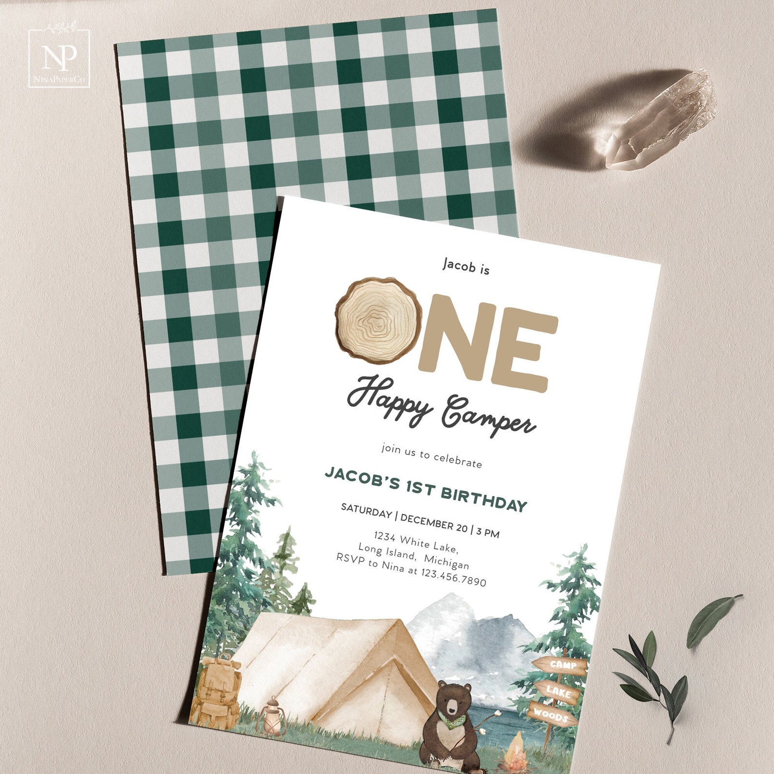 One Happy Camper First Birthday Invitation Template Camping - Etsy