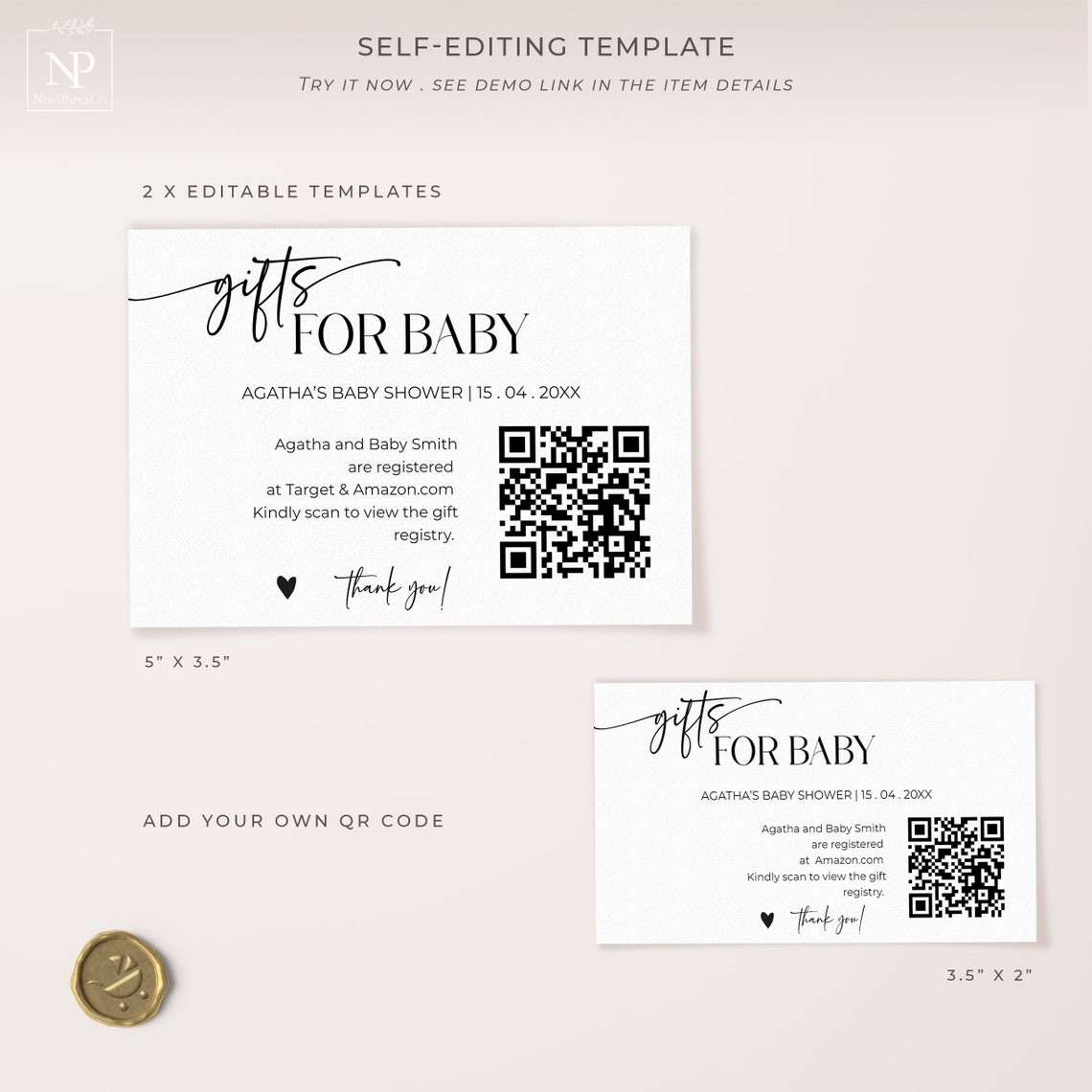 Baby Shower QR Code Gift Registry Card, Gift Registry QR Code ...