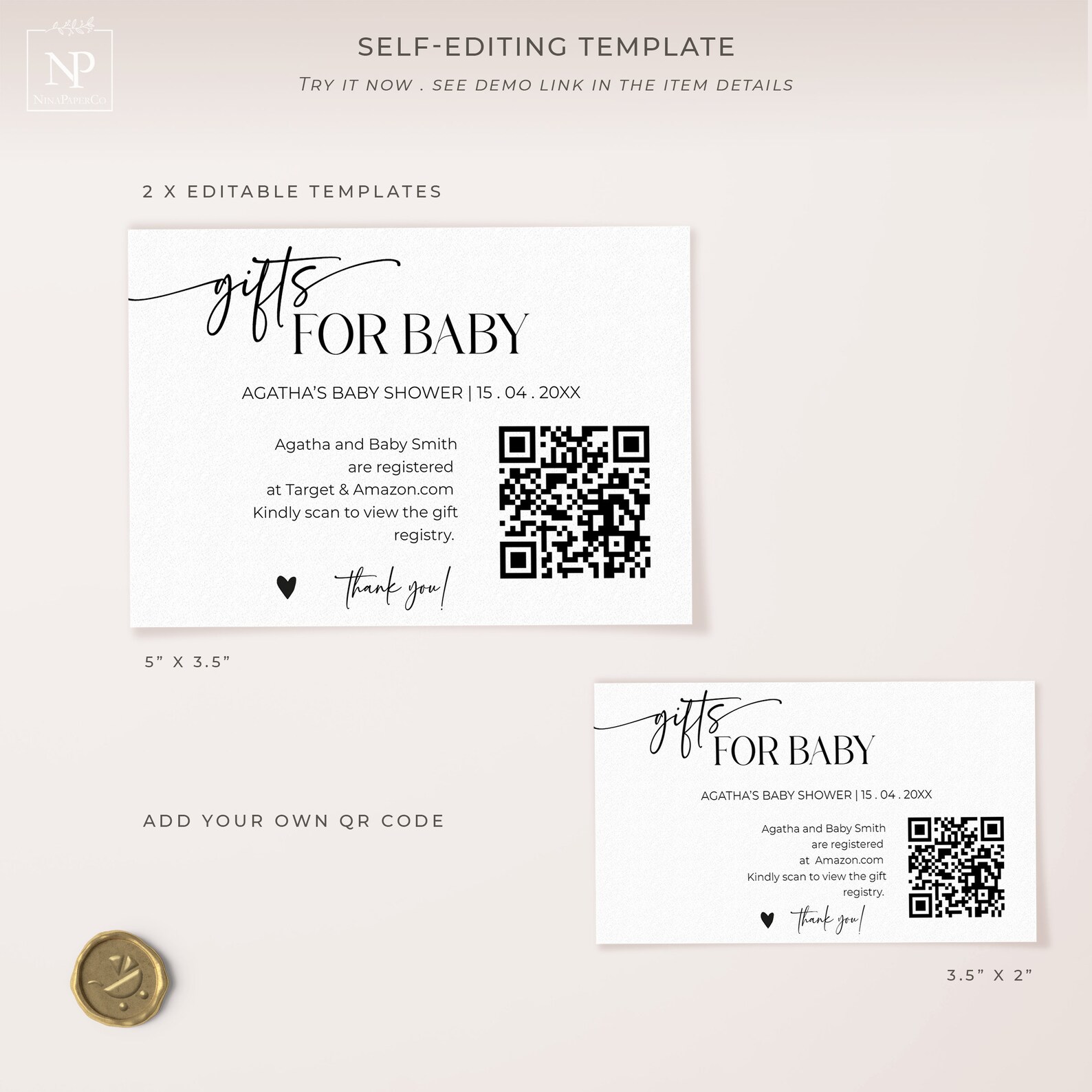 Baby Shower QR Code Gift Registry Card, Gift Registry QR Code ...