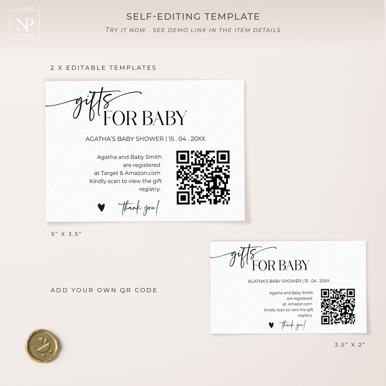 Baby Shower QR Code Gift Registry Card, Gift Registry QR Code ...