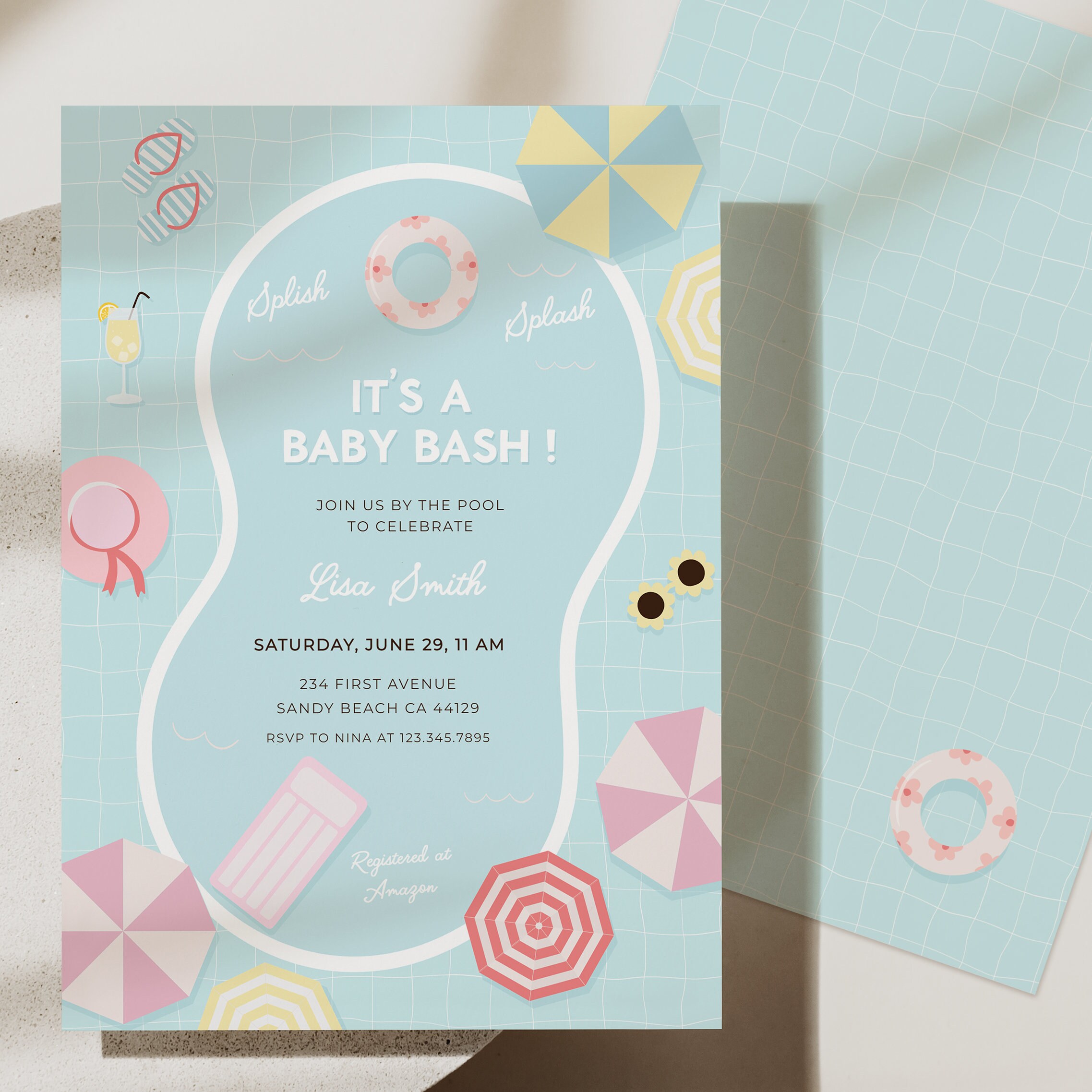 Summer Baby Shower Invitation Set, Baby Bash Invite, Pool Party, Summer ...