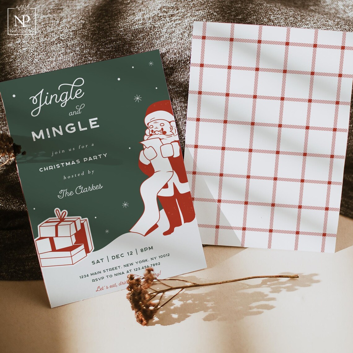 Retro Santa Christmas Party Invitation, Jingle & Mingle Holiday Party ...