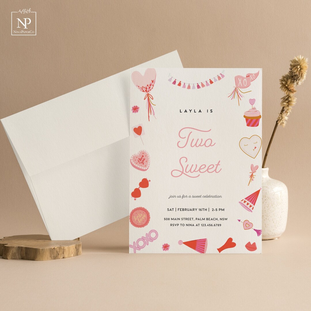 Sweetheart Birthday Invitation Template, EDITABLE Valentine Birthday ...