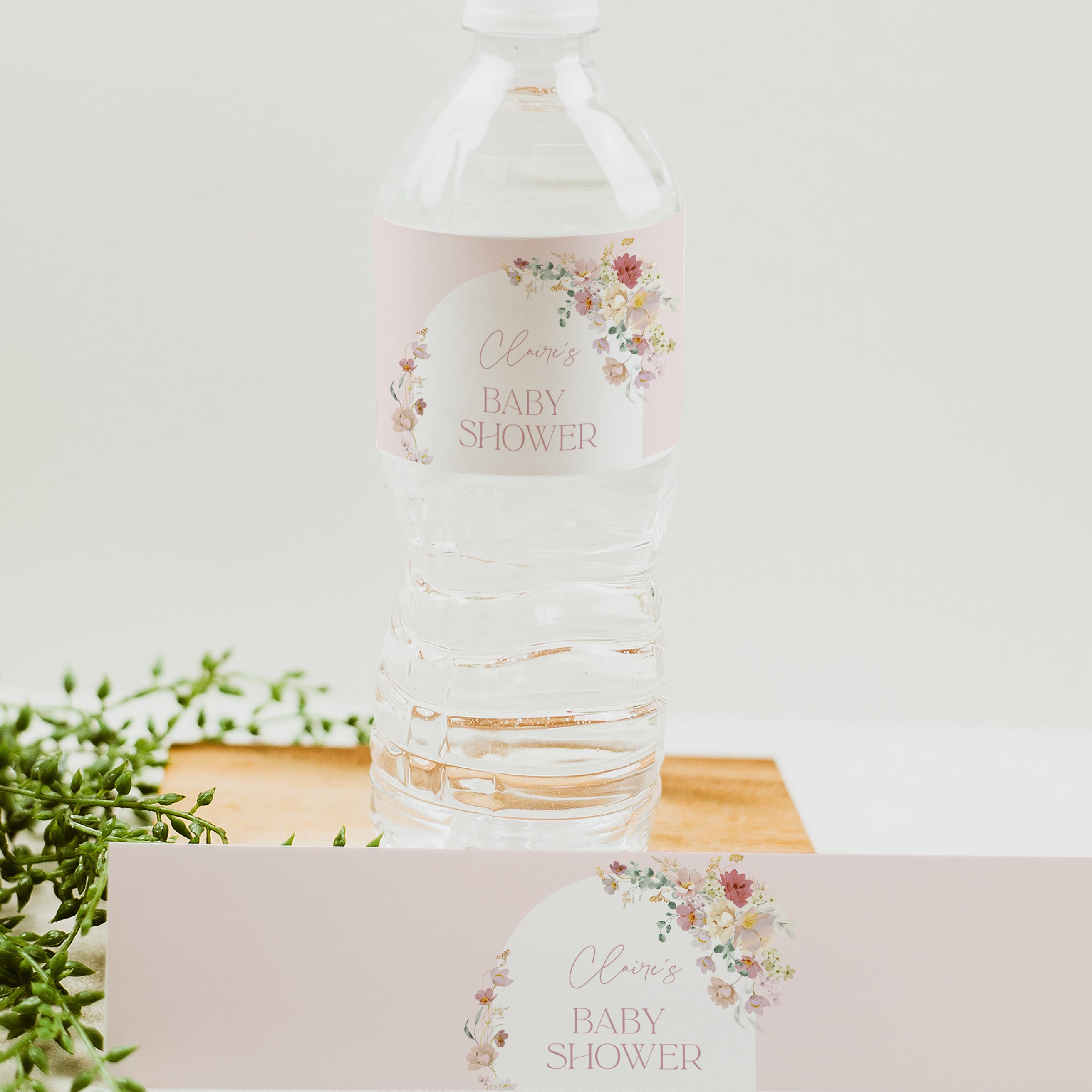 Pink Wildflower Water Bottle Labels, Floral Water Label, Printable ...