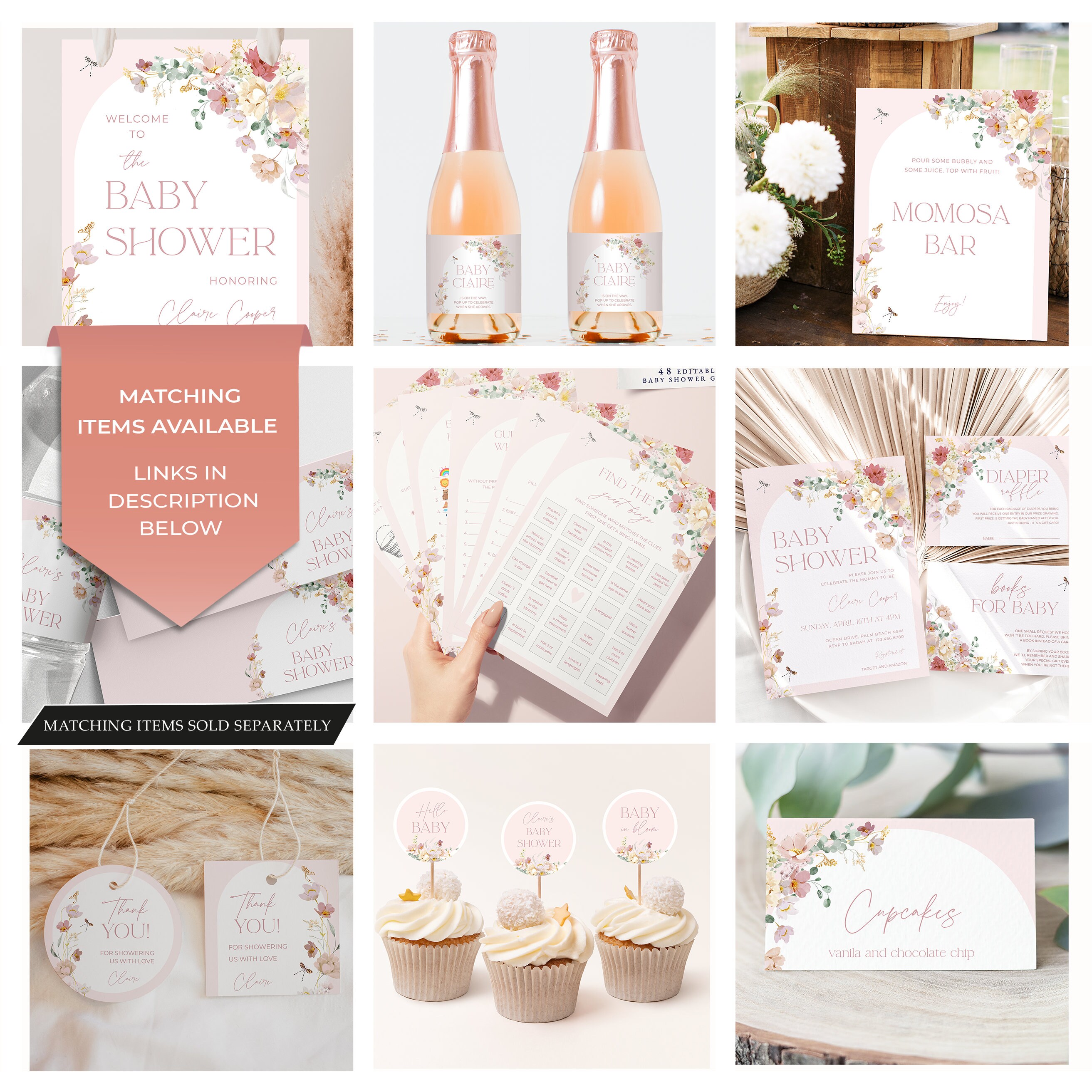 Pink Wildflower Water Bottle Labels, Floral Water Label, Printable ...