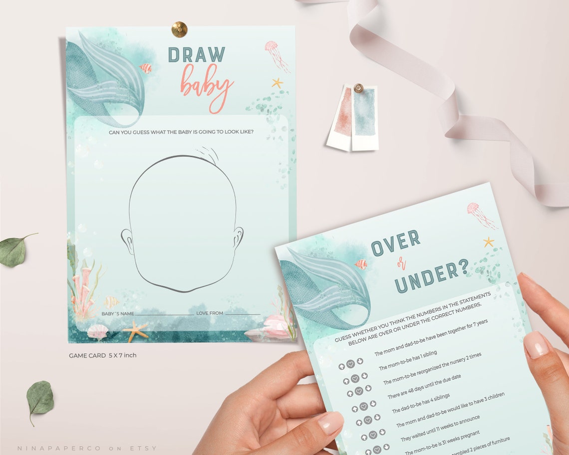 Mermaid Baby Shower Games Bundle, 48 Under the Sea Printable Games ...