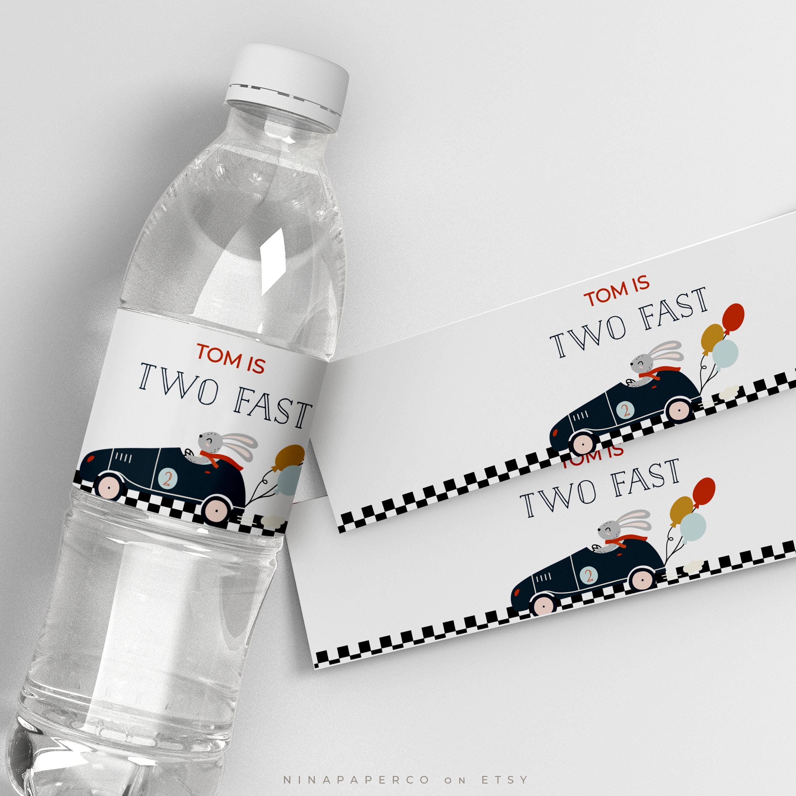 Race Car Water Bottle Label Template, Two Fast Favor Water Bottle ...