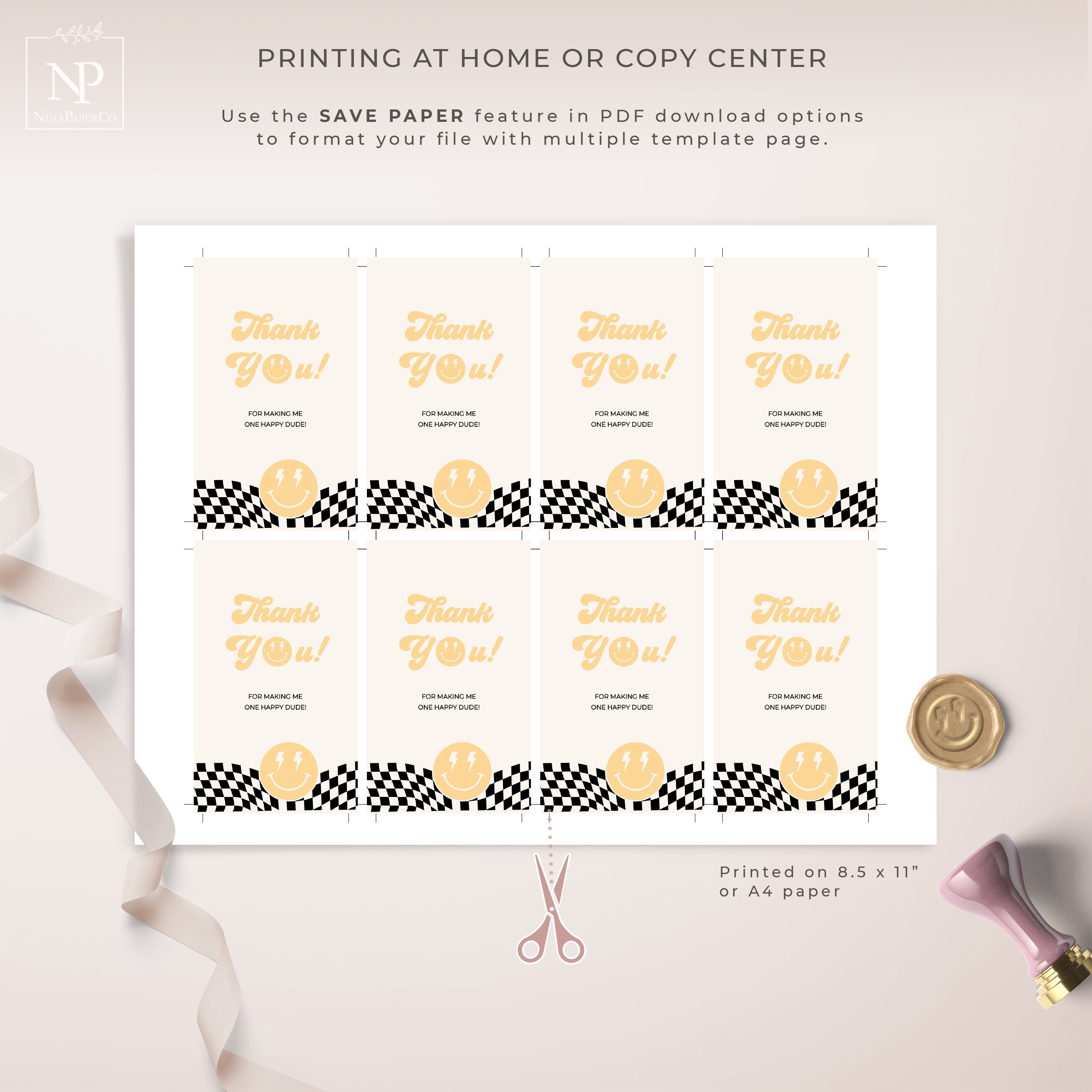 ONE Happy Dude Favor Tags Template, Retro Smiley Face Birthday Thank ...