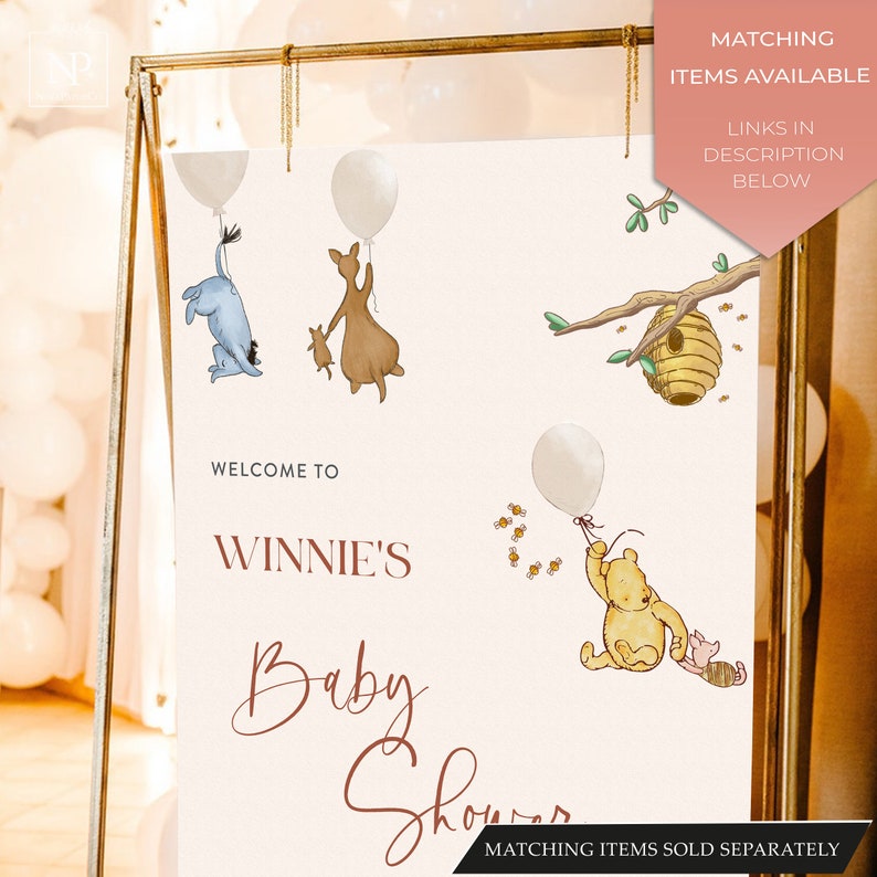 Winnie the Pooh Baby Shower Welcome Sign, Old Book Winnie Pooh Sign ...