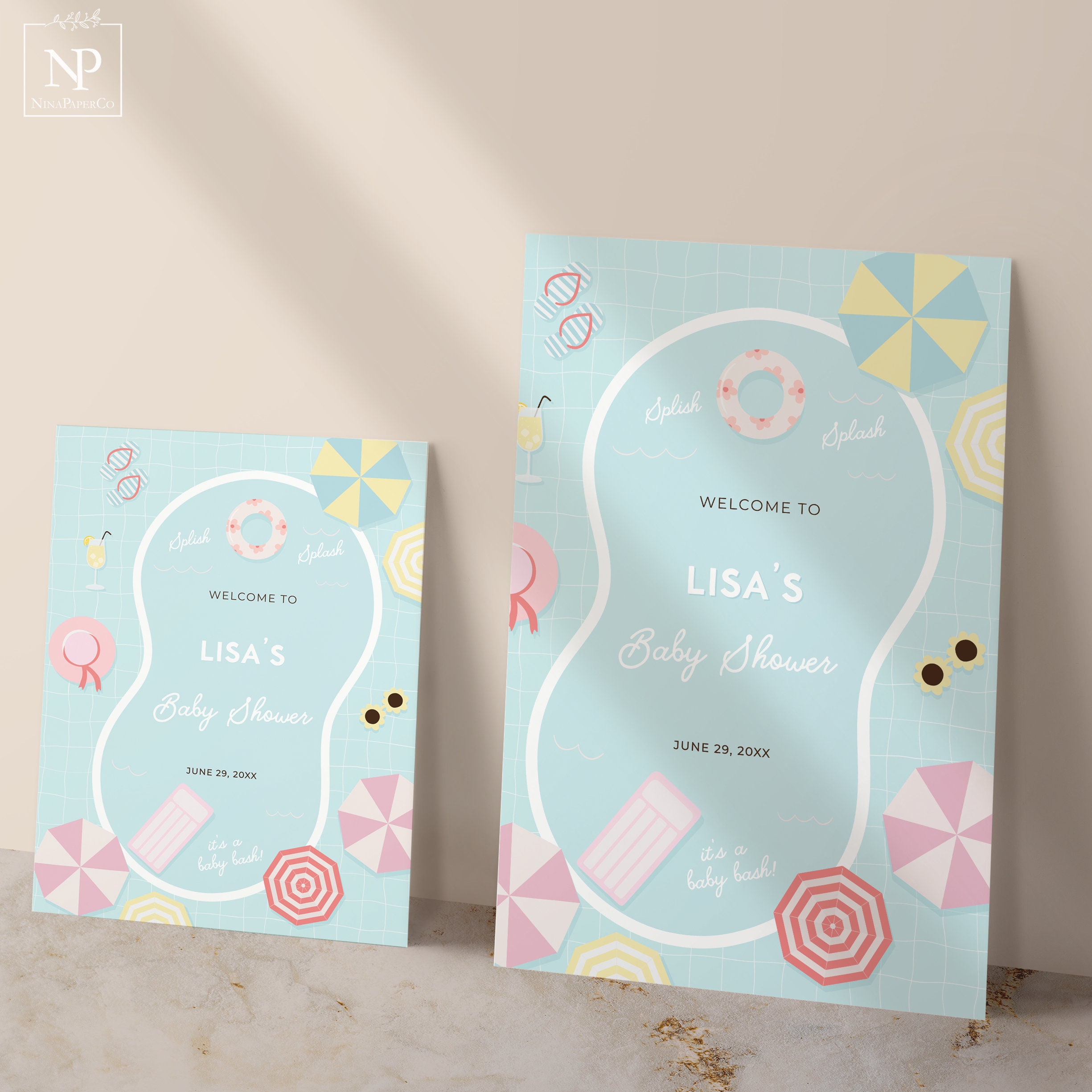 Summer Pool Baby Shower Welcome Sign, Swimming Party Sign, Editable ...