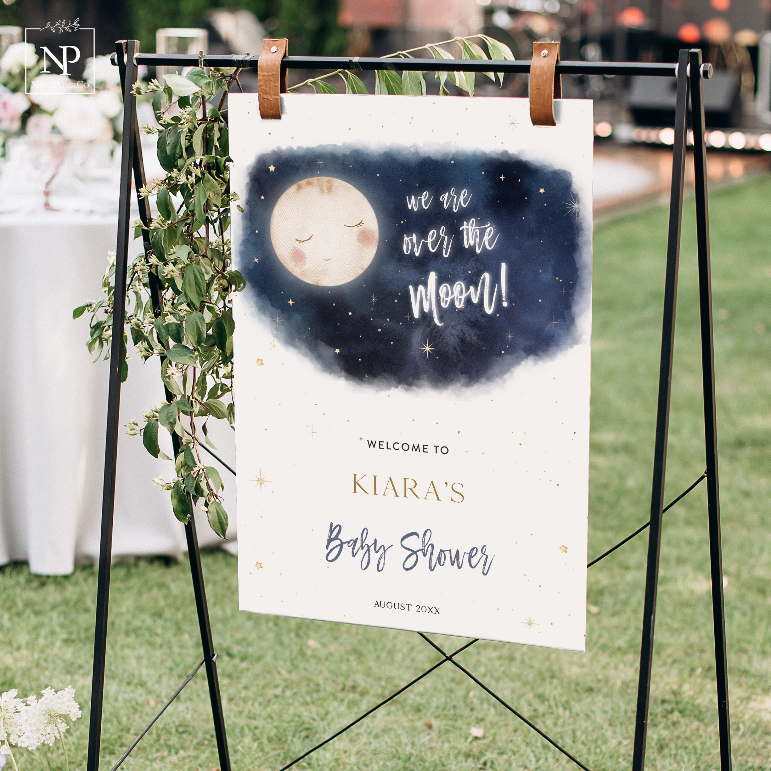 Over the Moon Baby Shower Welcome Sign Moon and Stars Sign - Etsy