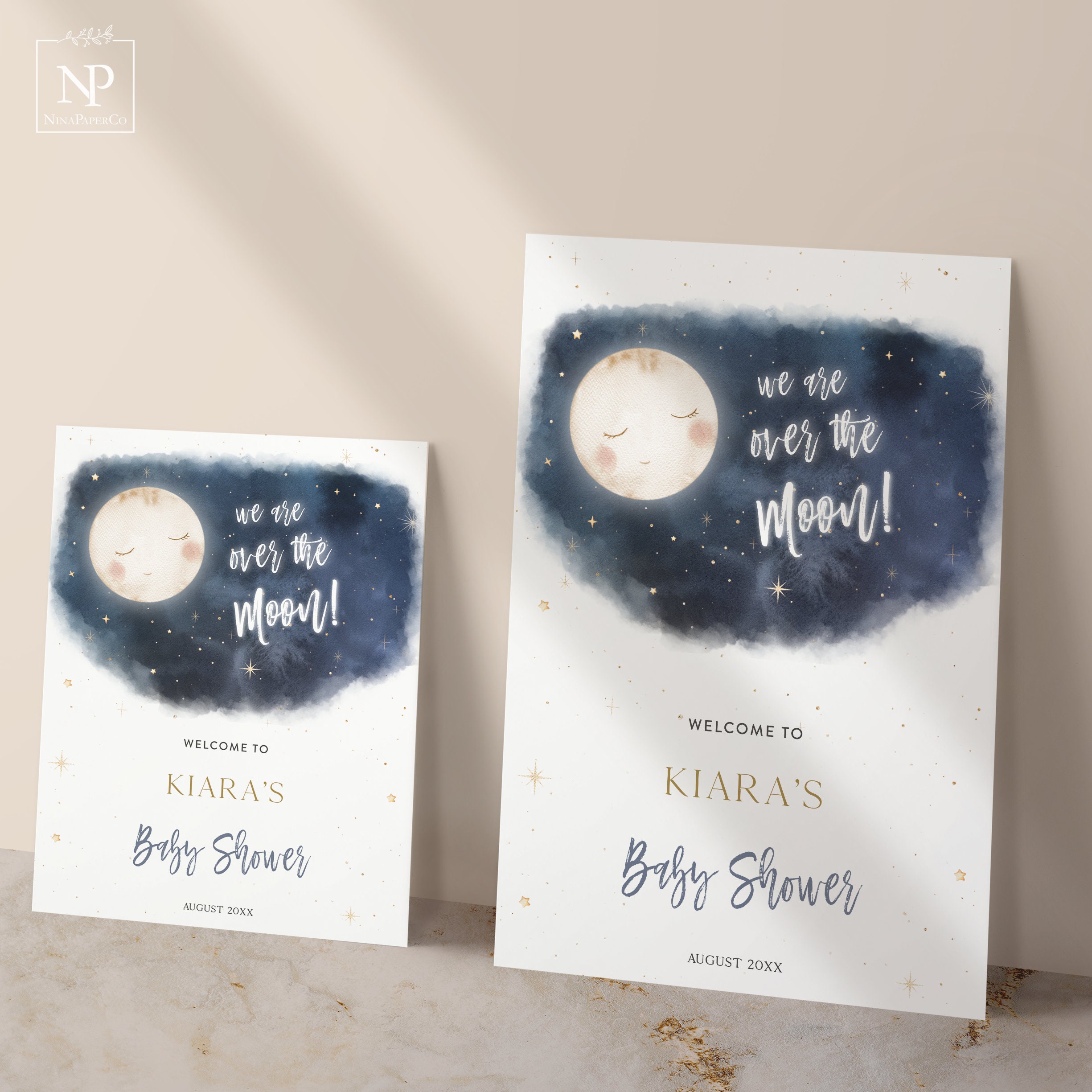 Over the Moon Baby Shower Welcome Sign Moon and Stars Sign - Etsy