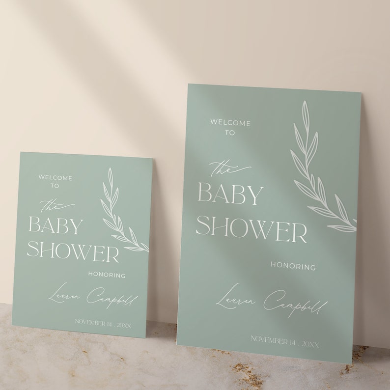 Boho Sage Green Baby Shower Welcome Sign, Modern Baby Shower Welcome ...