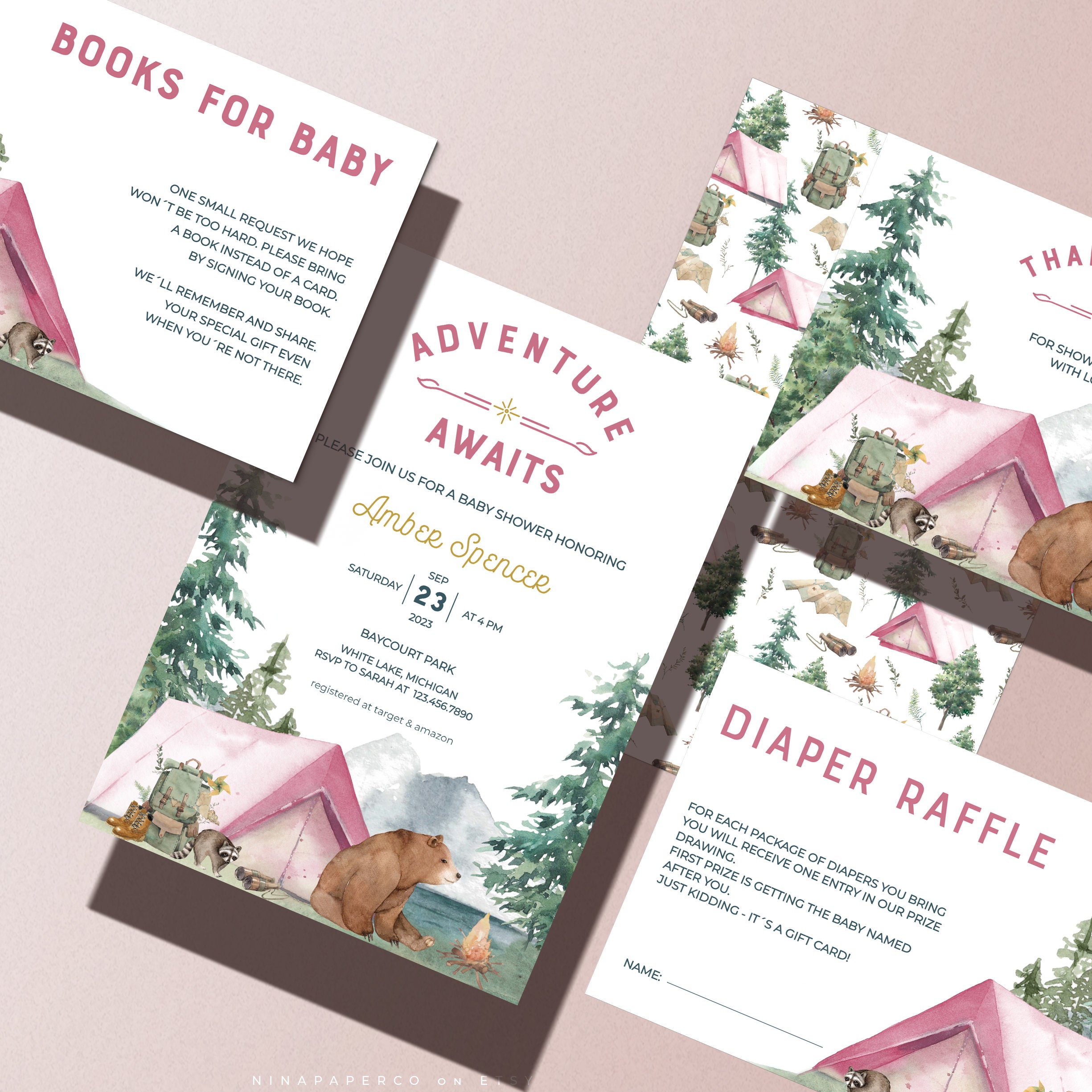 Adventure Awaits Baby Shower Invitation Set, Pine Tree Baby Shower ...