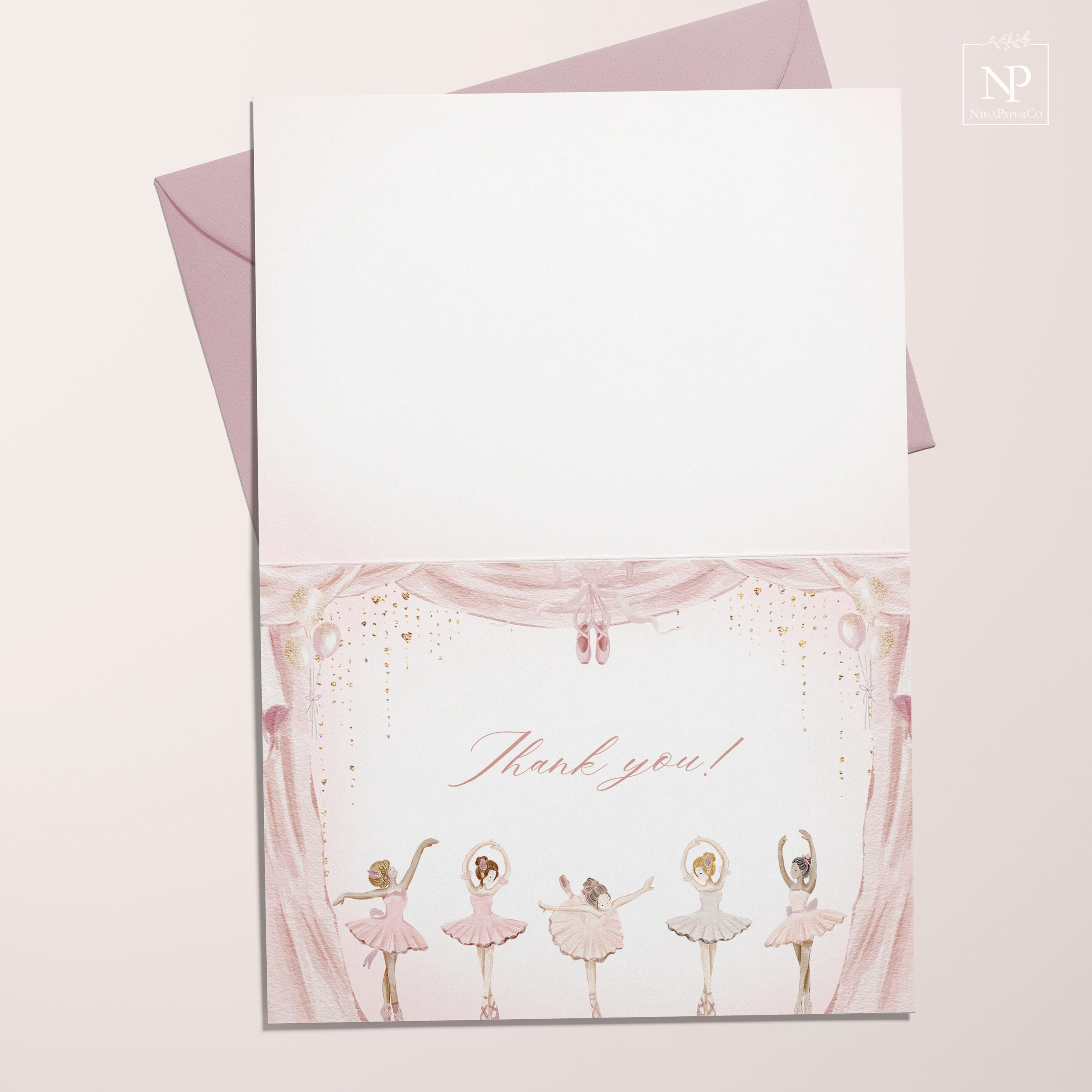 Ballerina Thank You Card Template, Ballerina Birthday Card, Ballet ...