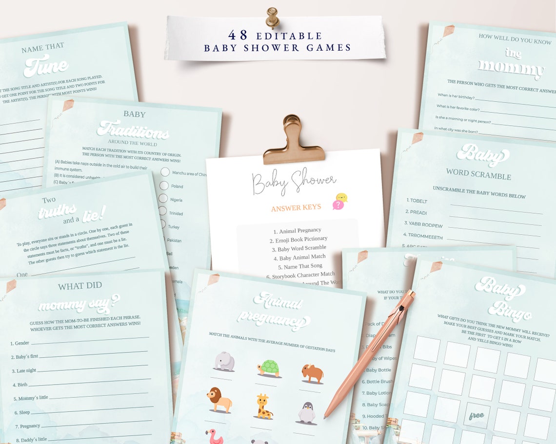 Surf Baby Shower Games Bundle, 48 Baby Shower Games, Baby on Board ...