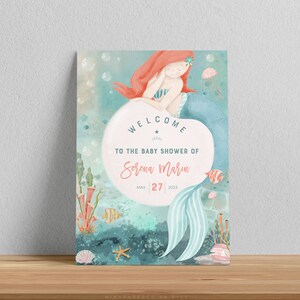 Mermaid Welcome Sign Template, Under the Sea Baby Shower Sign, Editable ...