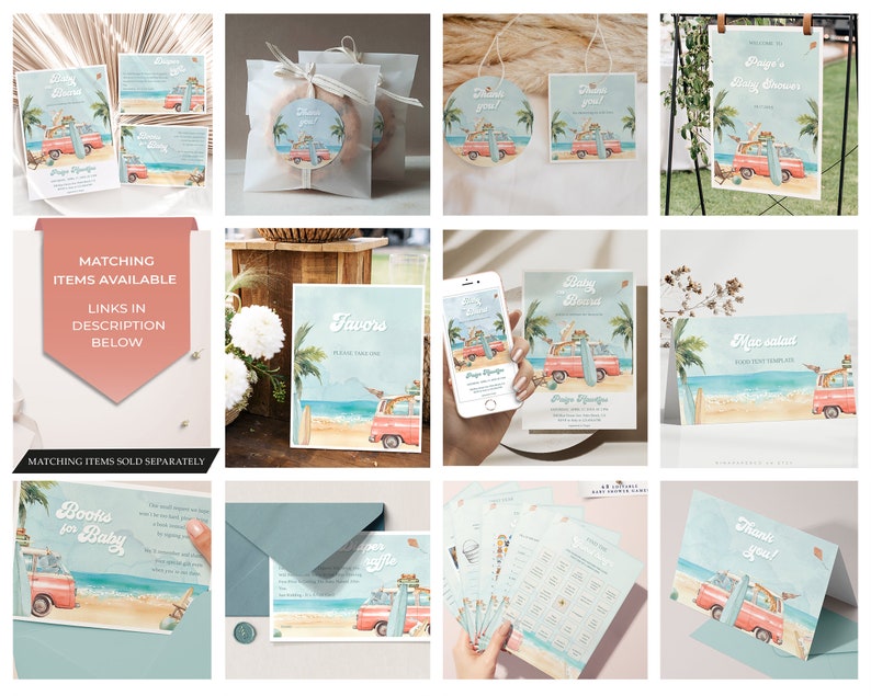 Surf Beach Baby Shower Invitation Set, Baby on Board Invite, Baby ...