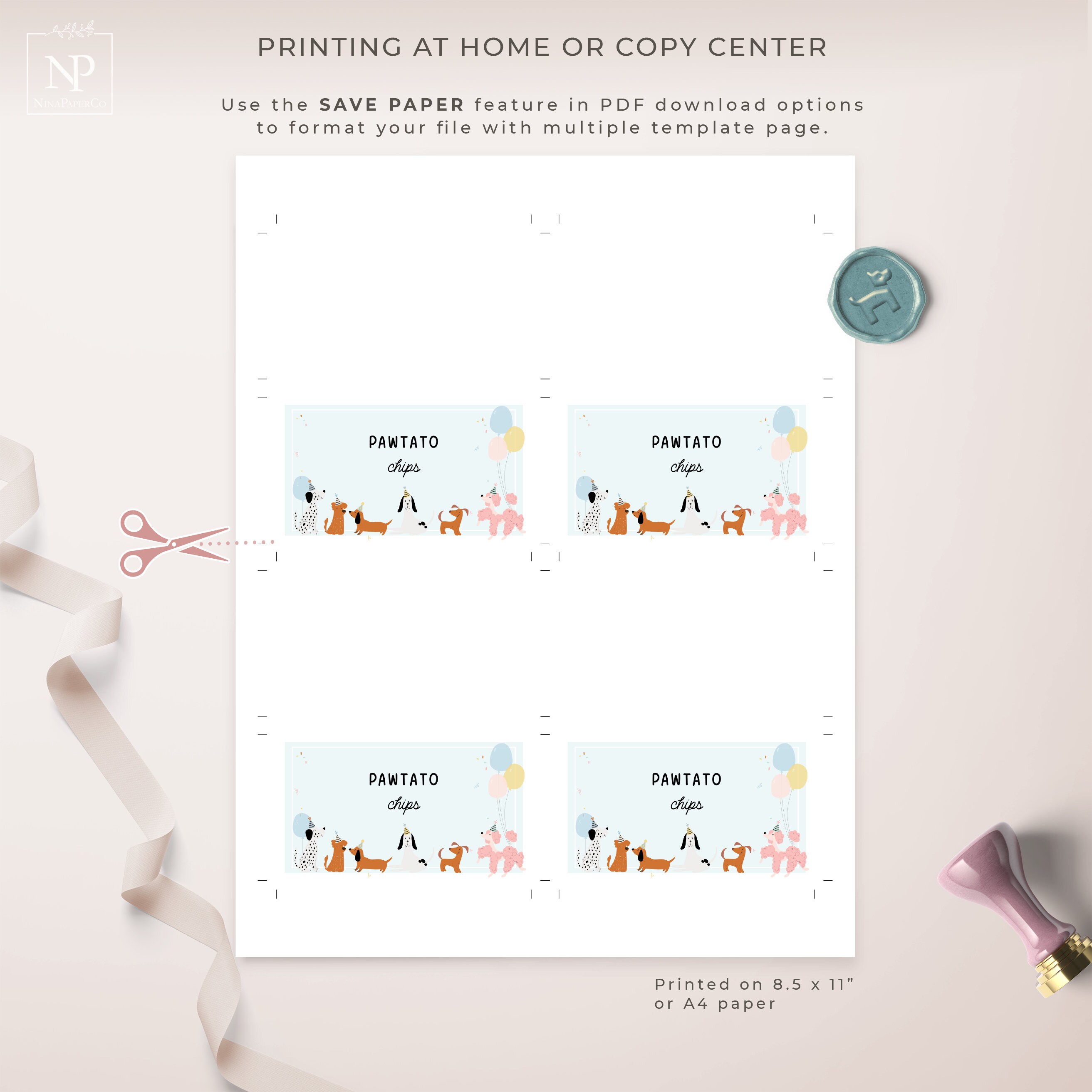 Puppy Pawty Food Label Template, Dog Birthday Food Tent, Puppy Pet ...