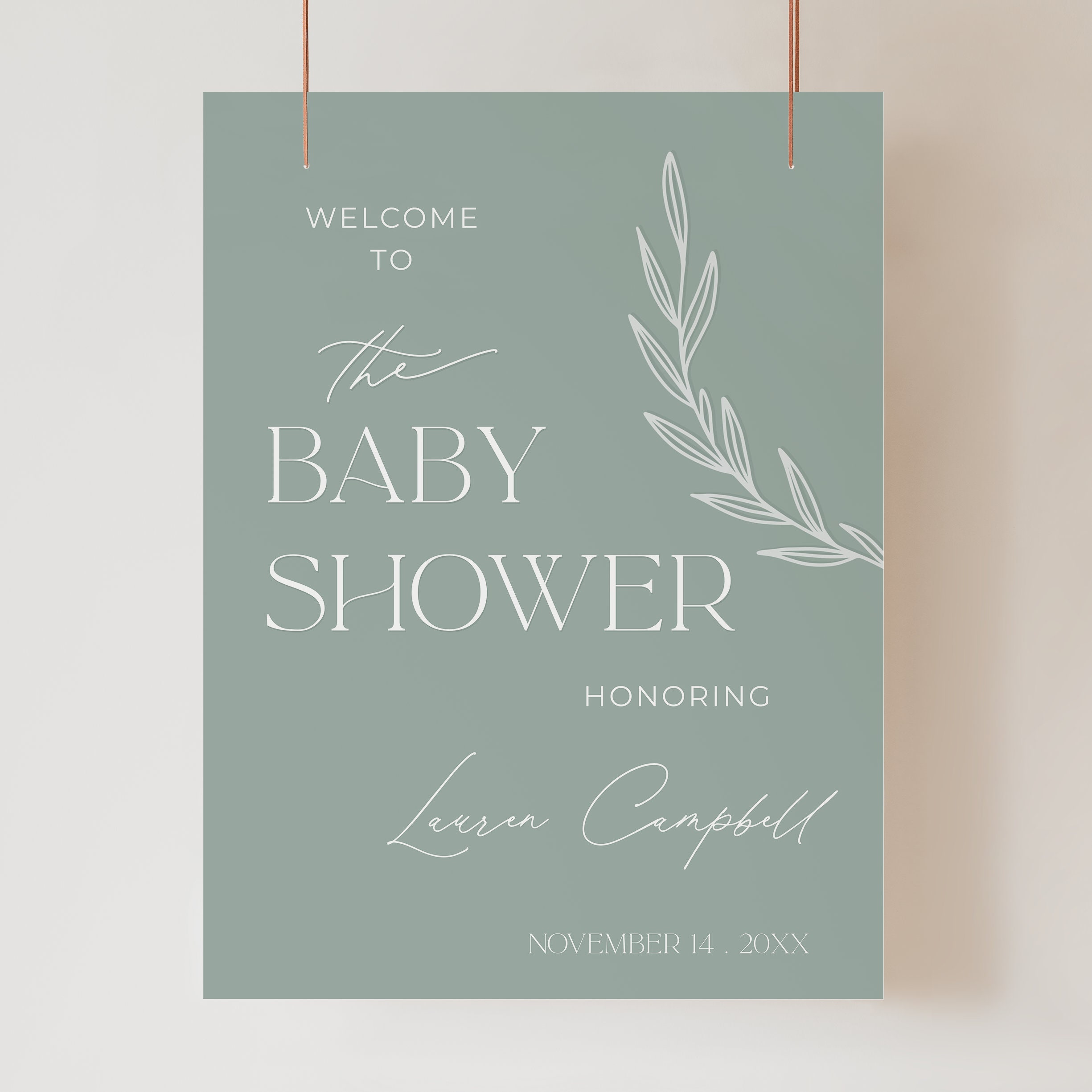 Boho Sage Green Baby Shower Welcome Sign, Modern Baby Shower Welcome ...