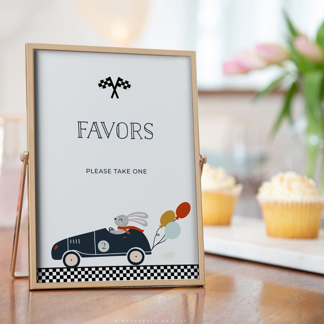 Race Car Birthday Favor Sign, Race Car Party Sign, Vintage Car Table ...