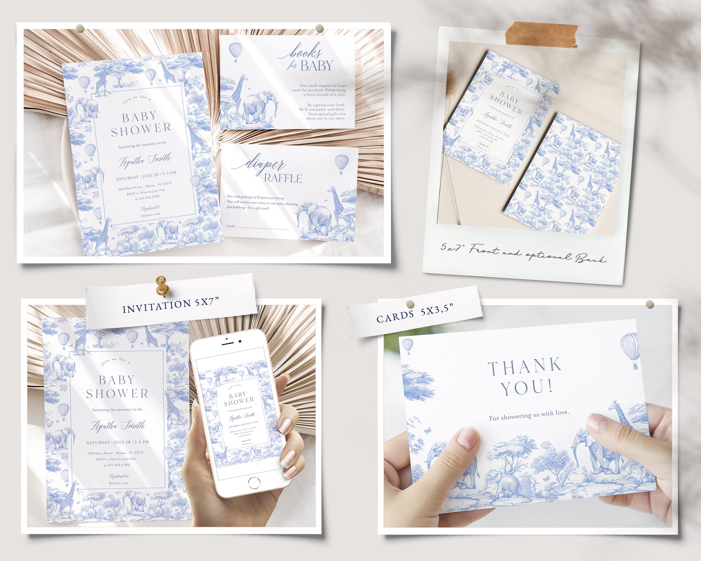 Blue Toile Baby Shower Invitation Bundle, Chinoiserie Baby Shower Party ...
