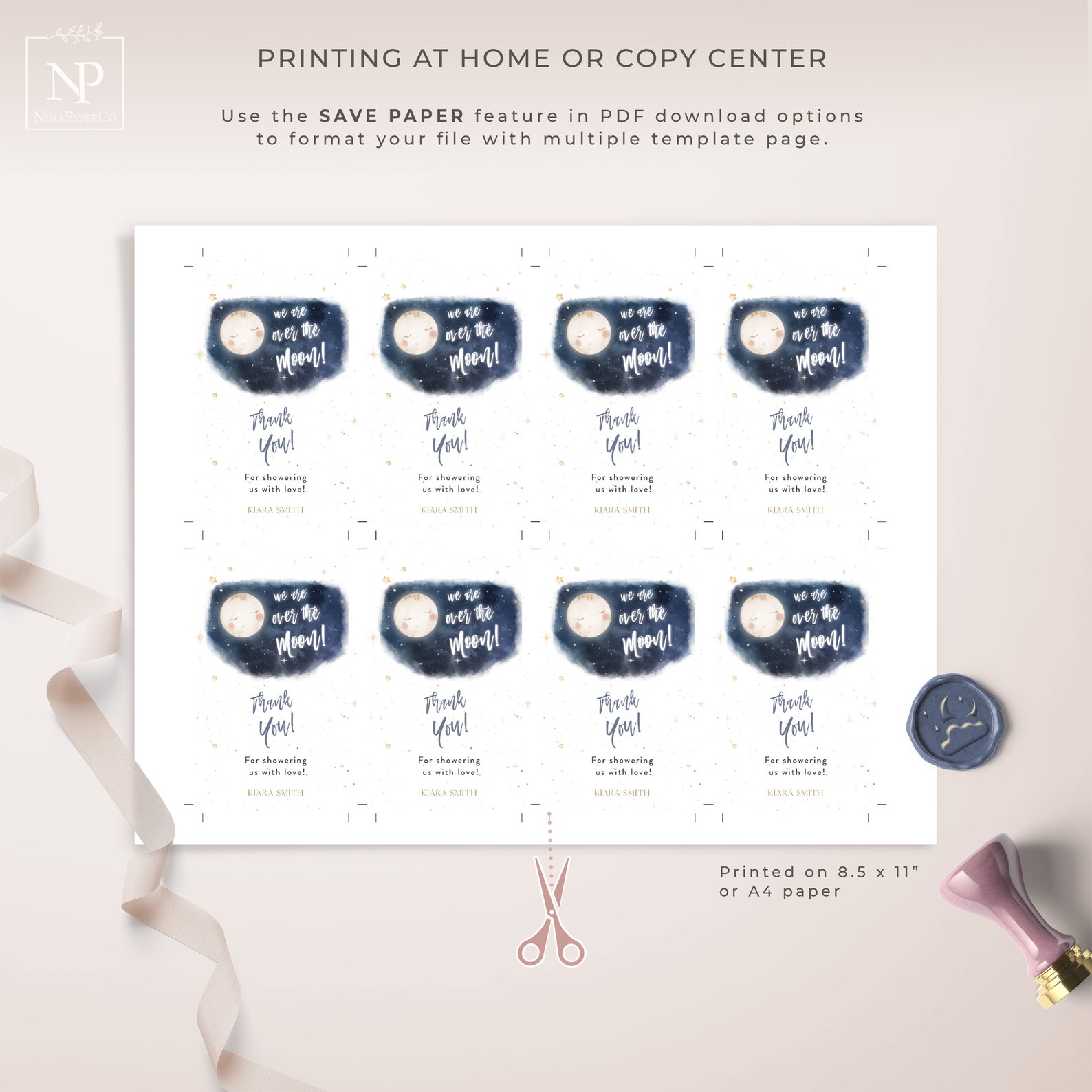 Over the Moon Baby Shower Favor Tags Twinkle Little Star Printable Baby ...