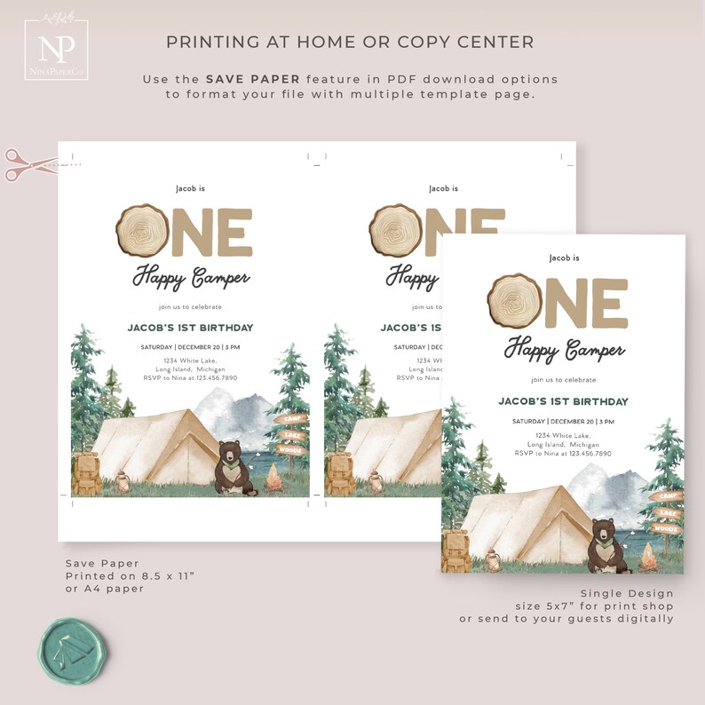 One Happy Camper First Birthday Invitation Template Camping - Etsy