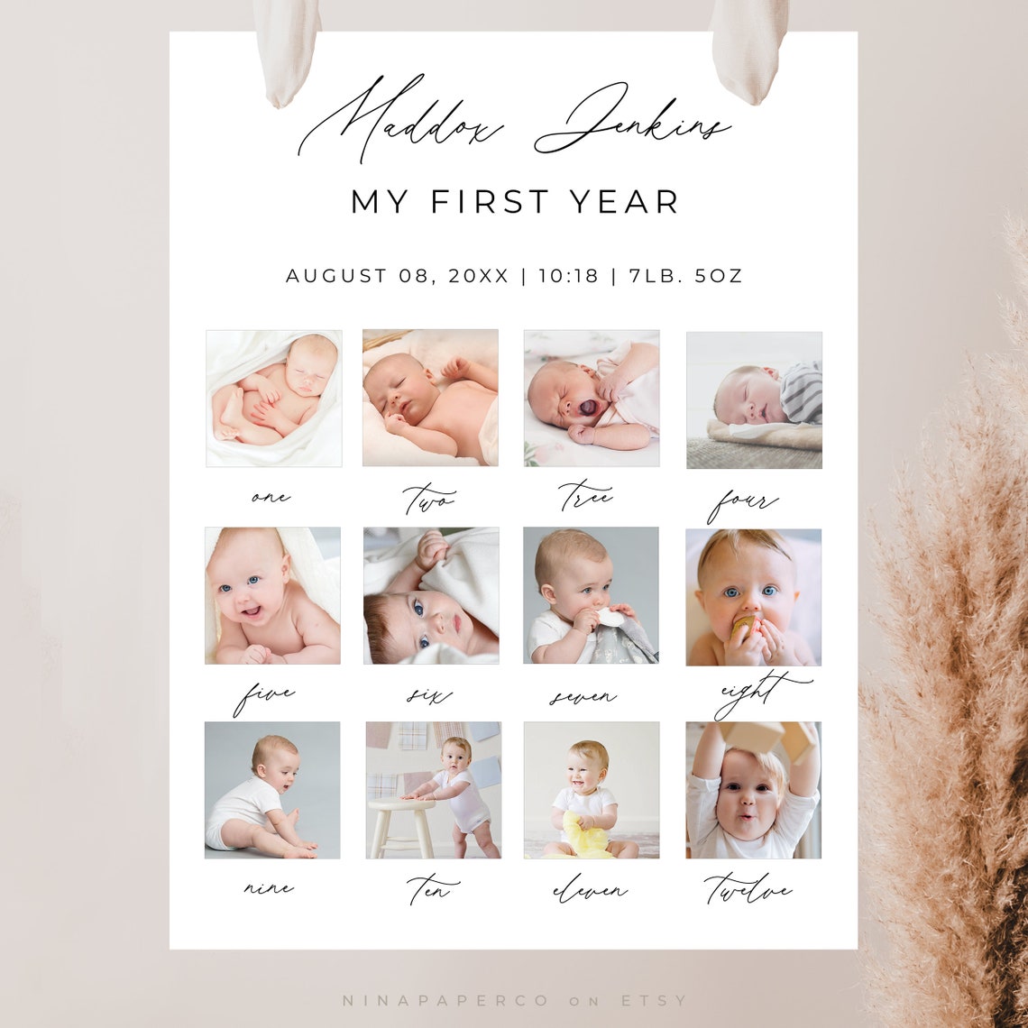 Minimalist First Year Photo Sign Template, Printable Baby's 1st ...