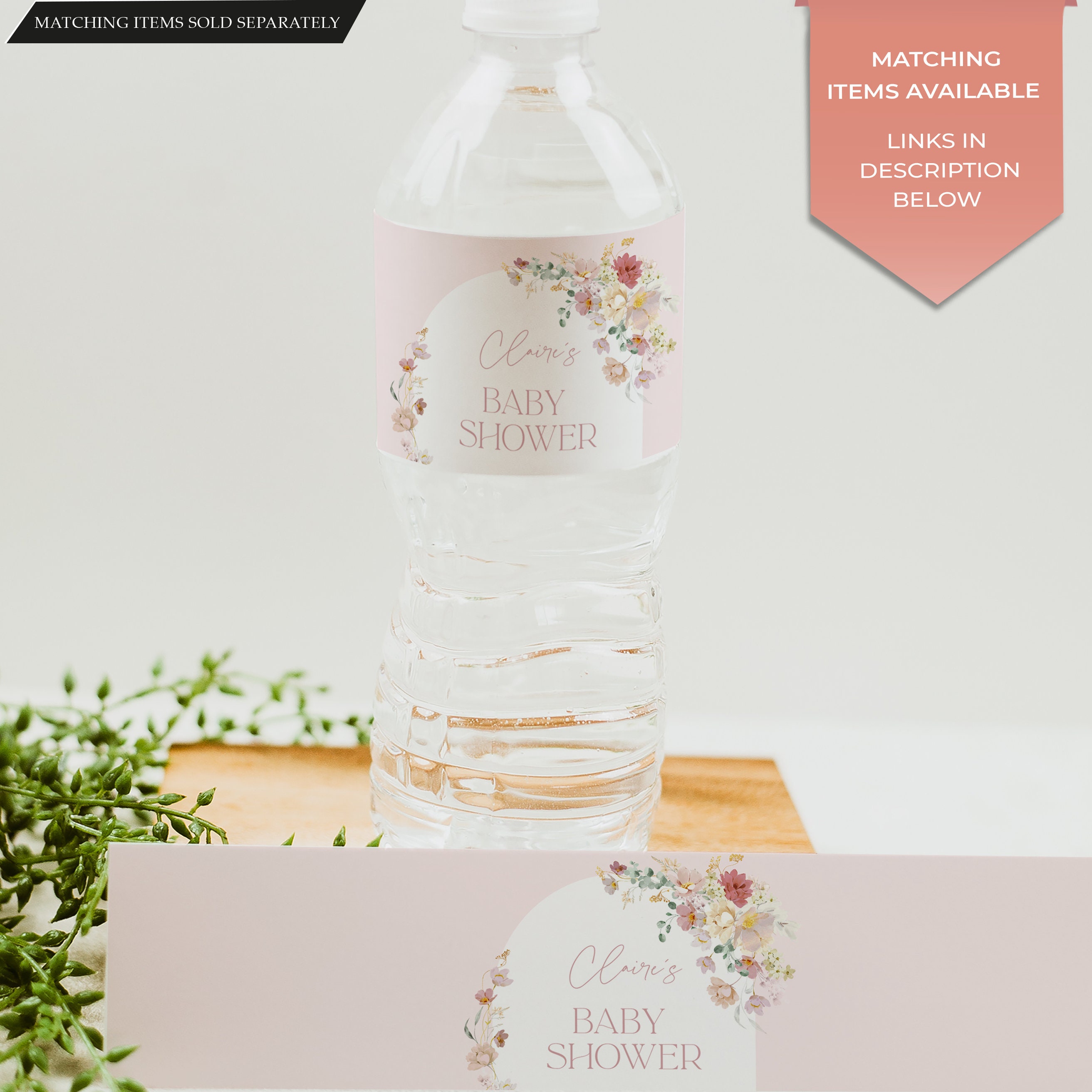 Pink Wildflower Baby Shower Mini Champagne Labels Template, Floral ...