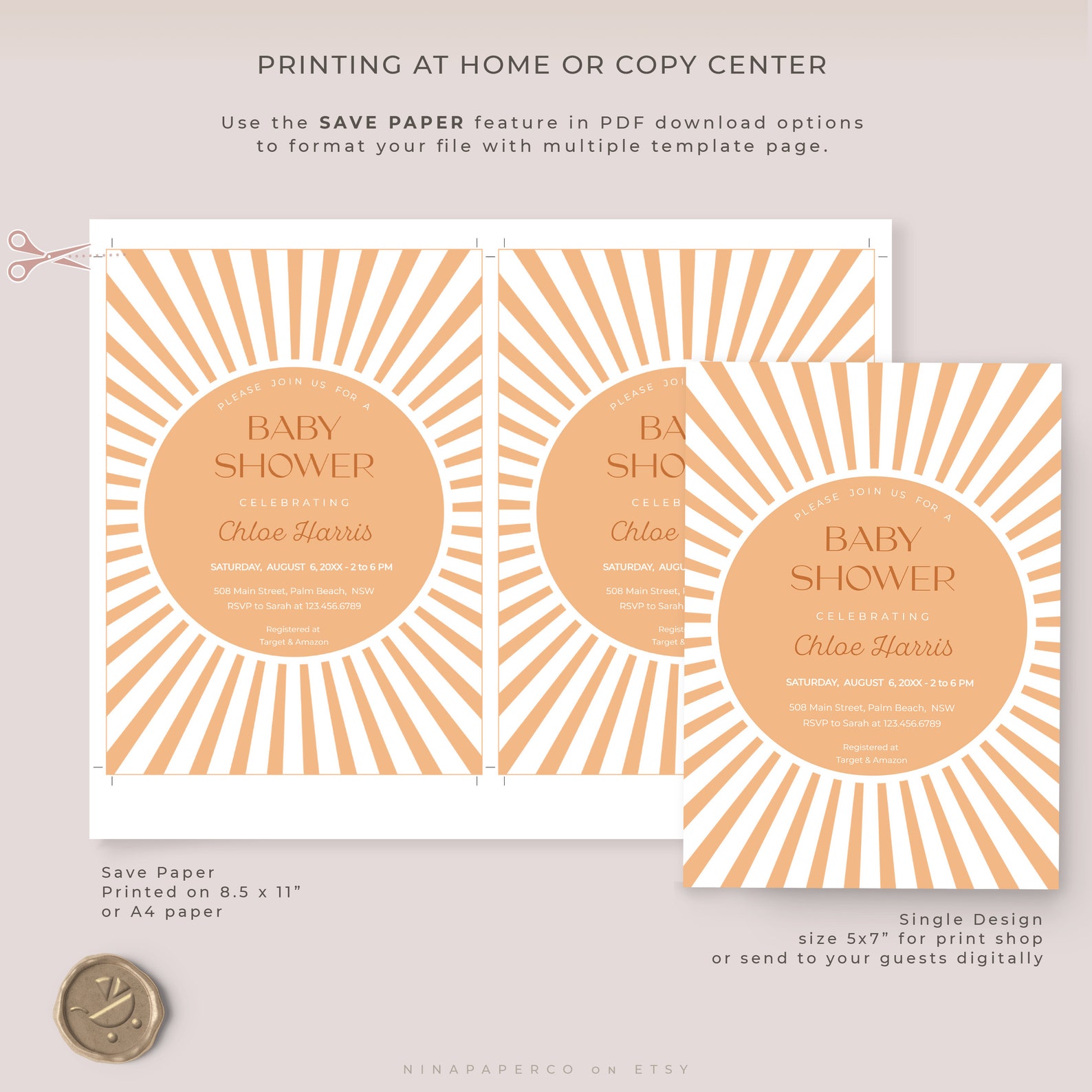 Boho Sunshine Baby Shower Invitation Set, Sunshine Baby Shower Invite ...