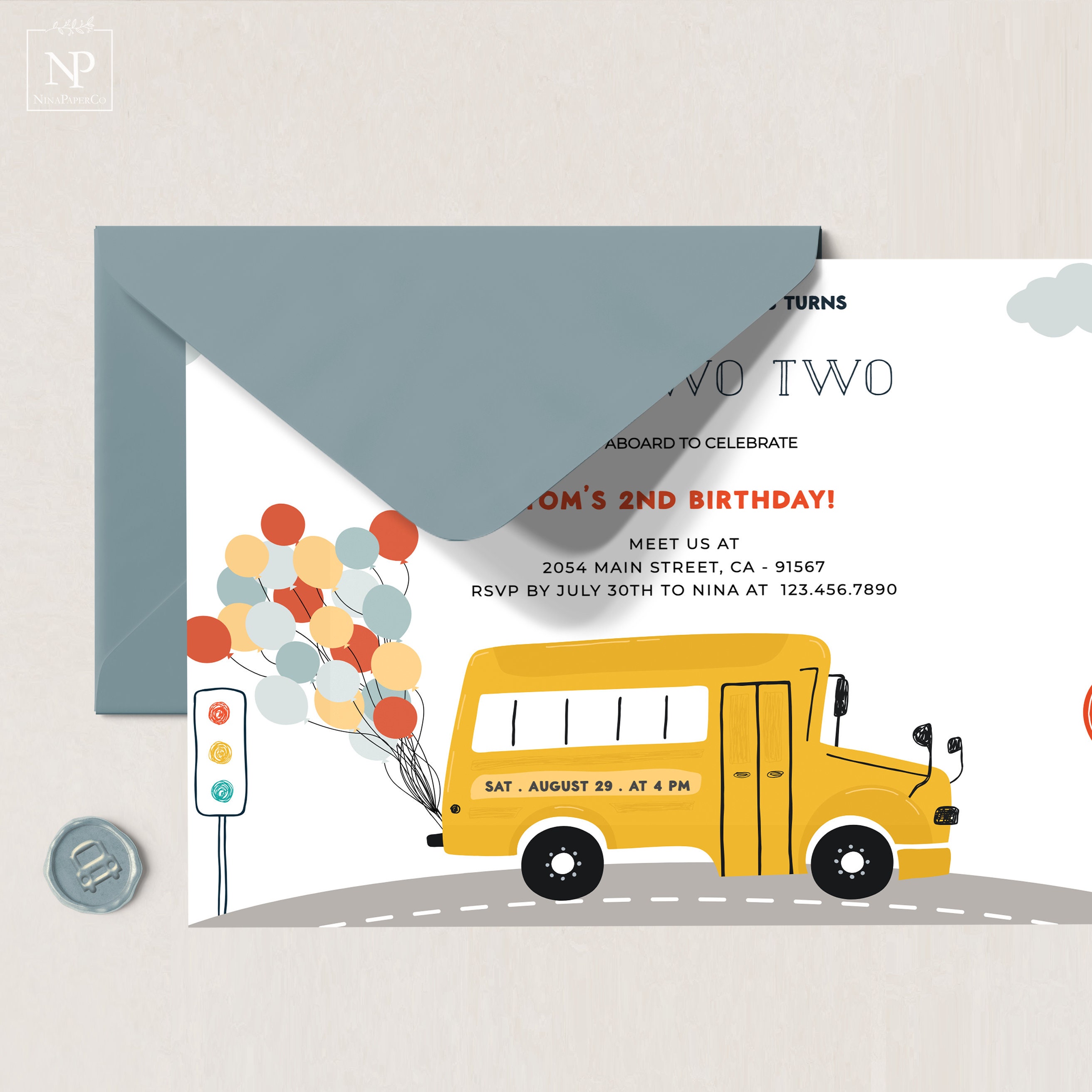 School Bus Birthday Invitation Template, Wheels on the Bus Invite, Yellow School Bus Party, Back ...