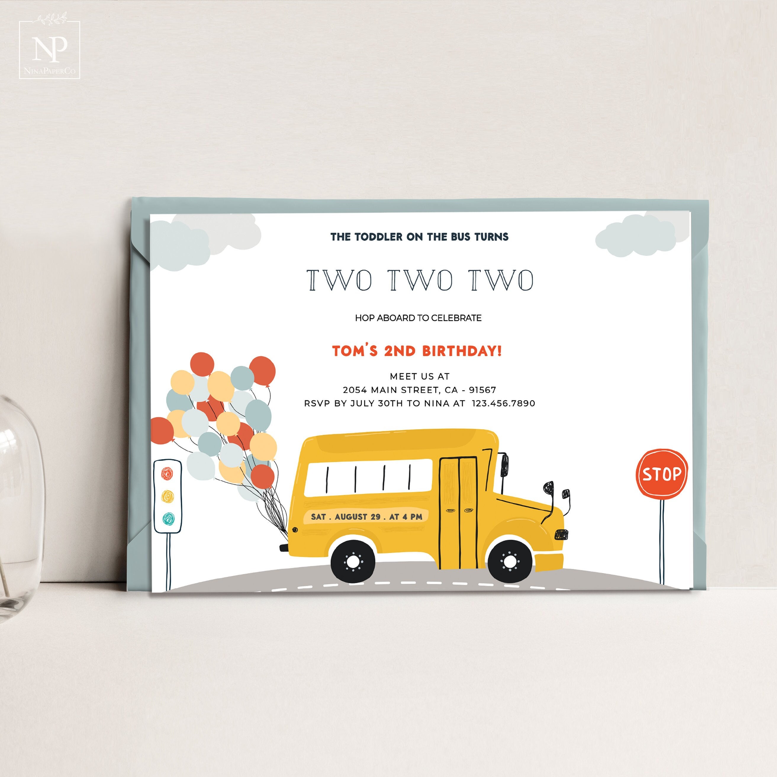 School Bus Birthday Invitation Template, Wheels on the Bus Invite ...