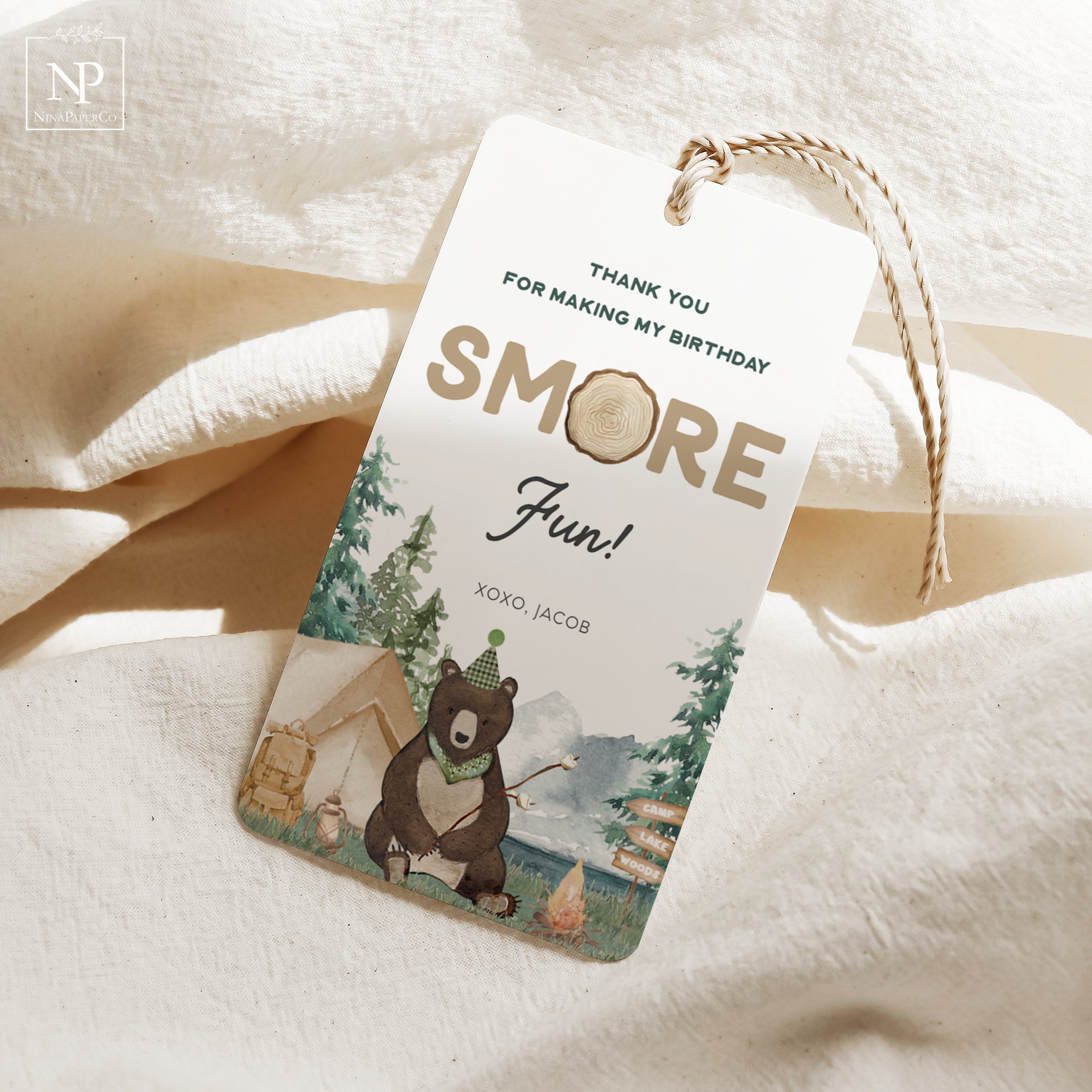 One Happy Camper Birthday Tag Template Camping Birthday Favor - Etsy