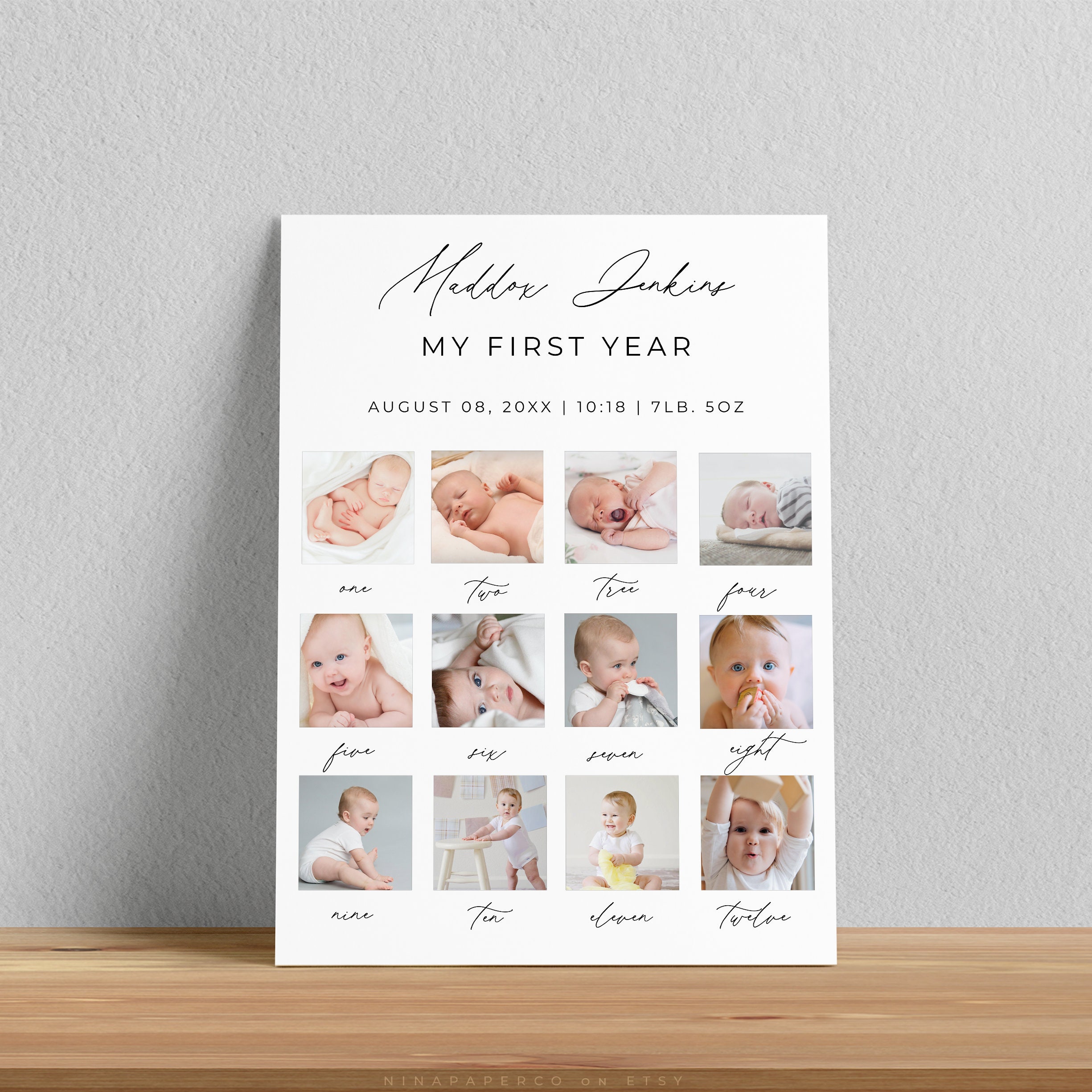 Minimalist First Year Photo Sign Template, Printable Baby's 1st ...
