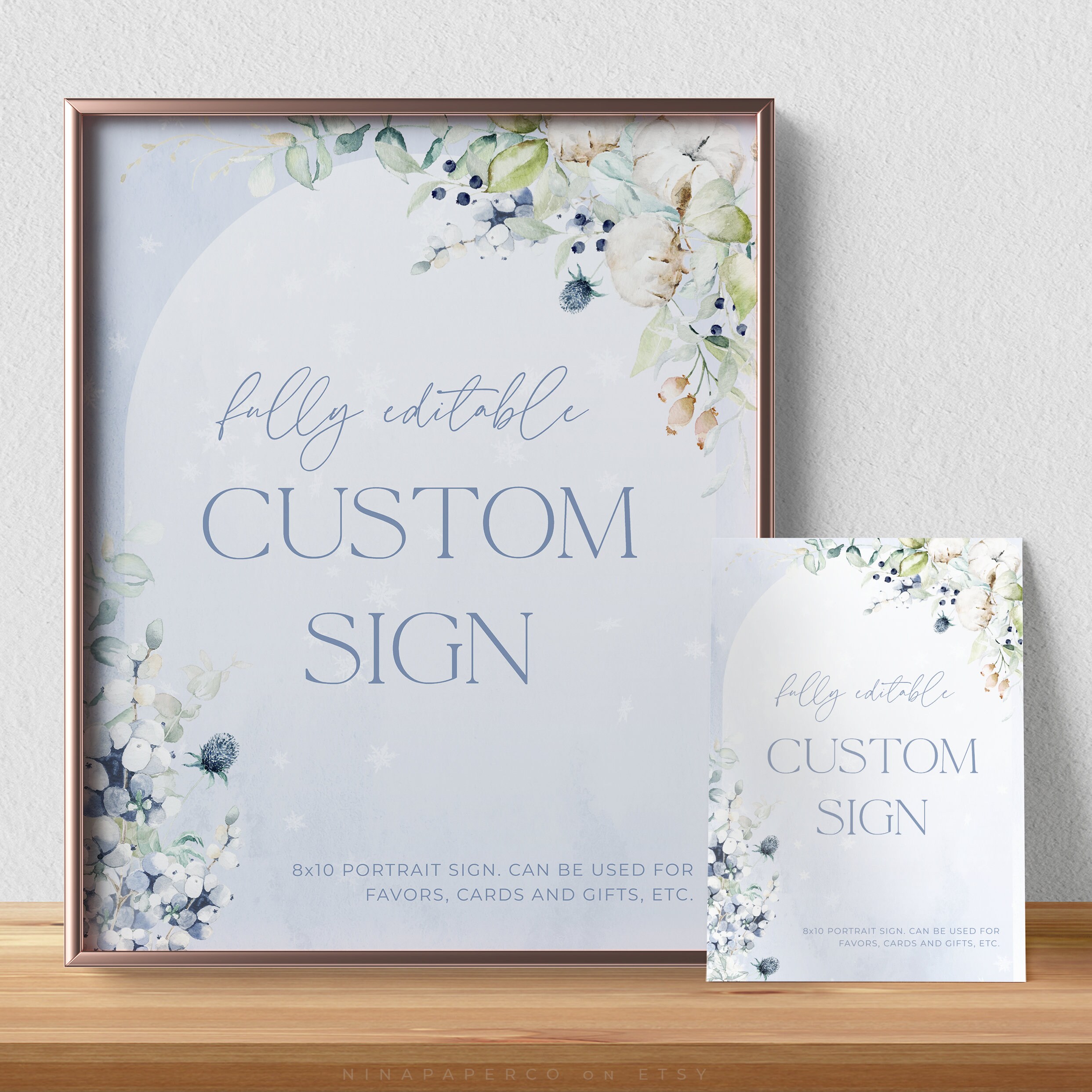 Dusty Blue Baby Shower Sign, Blue Floral Baby Sign, Winter Baby Shower ...