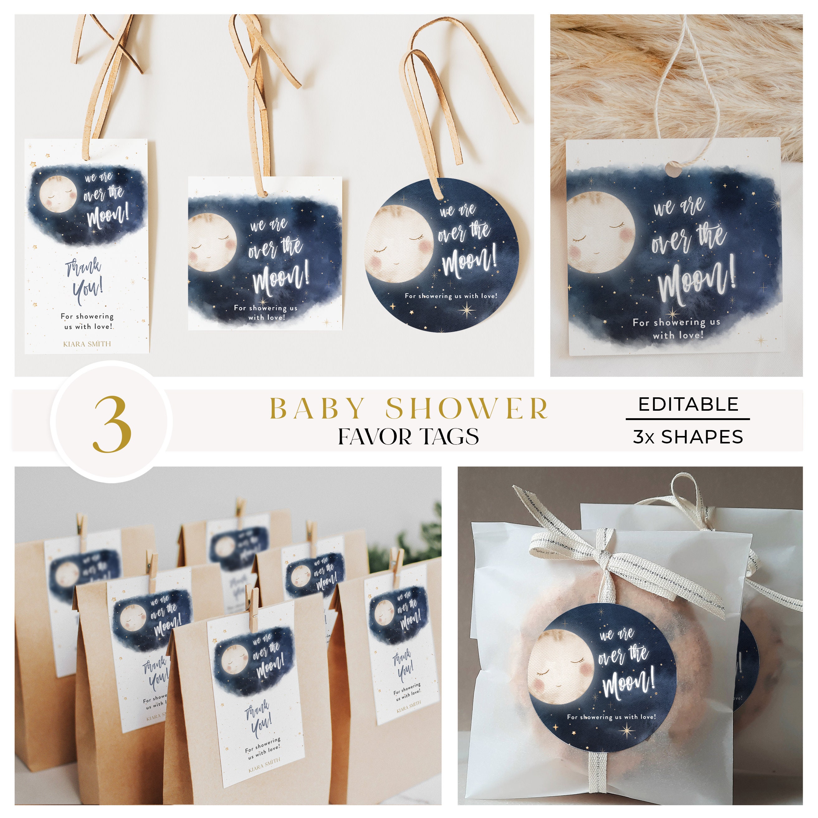 Over the Moon Baby Shower Favor Tags Twinkle Little Star Printable Baby ...