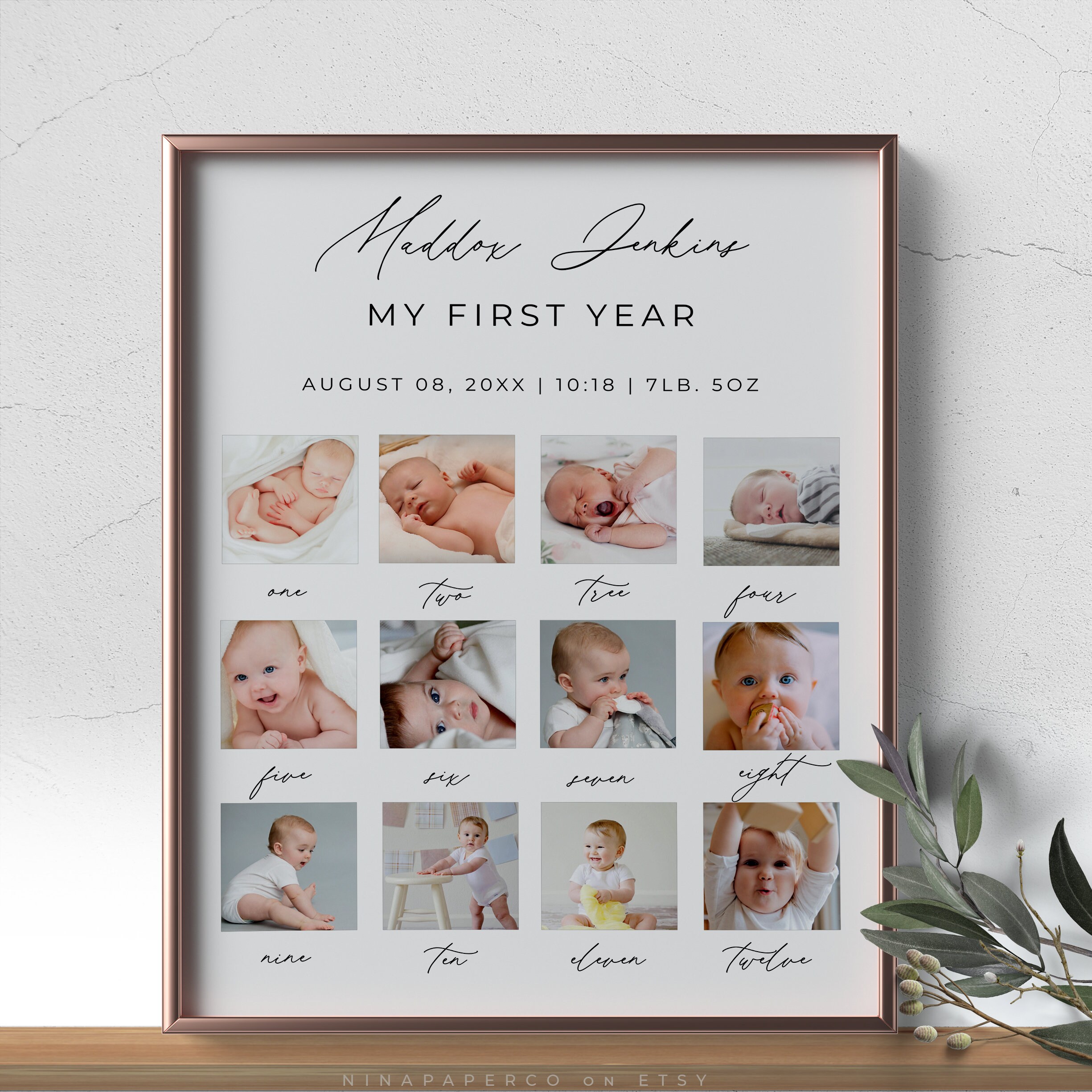 Minimalist First Year Photo Sign Template, Printable Baby's 1st ...