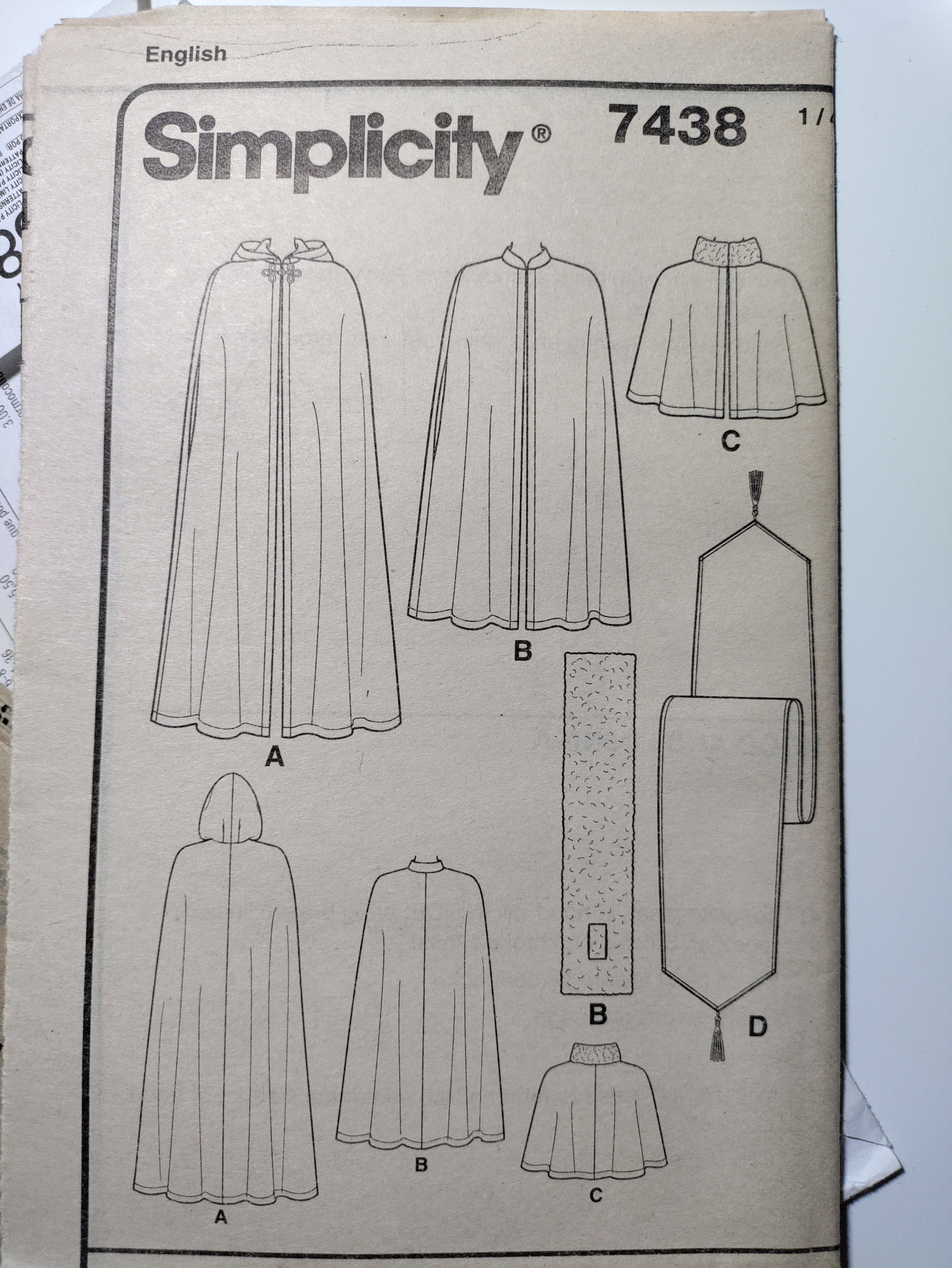 Simplicity 7438 Capes and Wraps, Sizes Xs,s,m, Uncut and Factory Folded ...