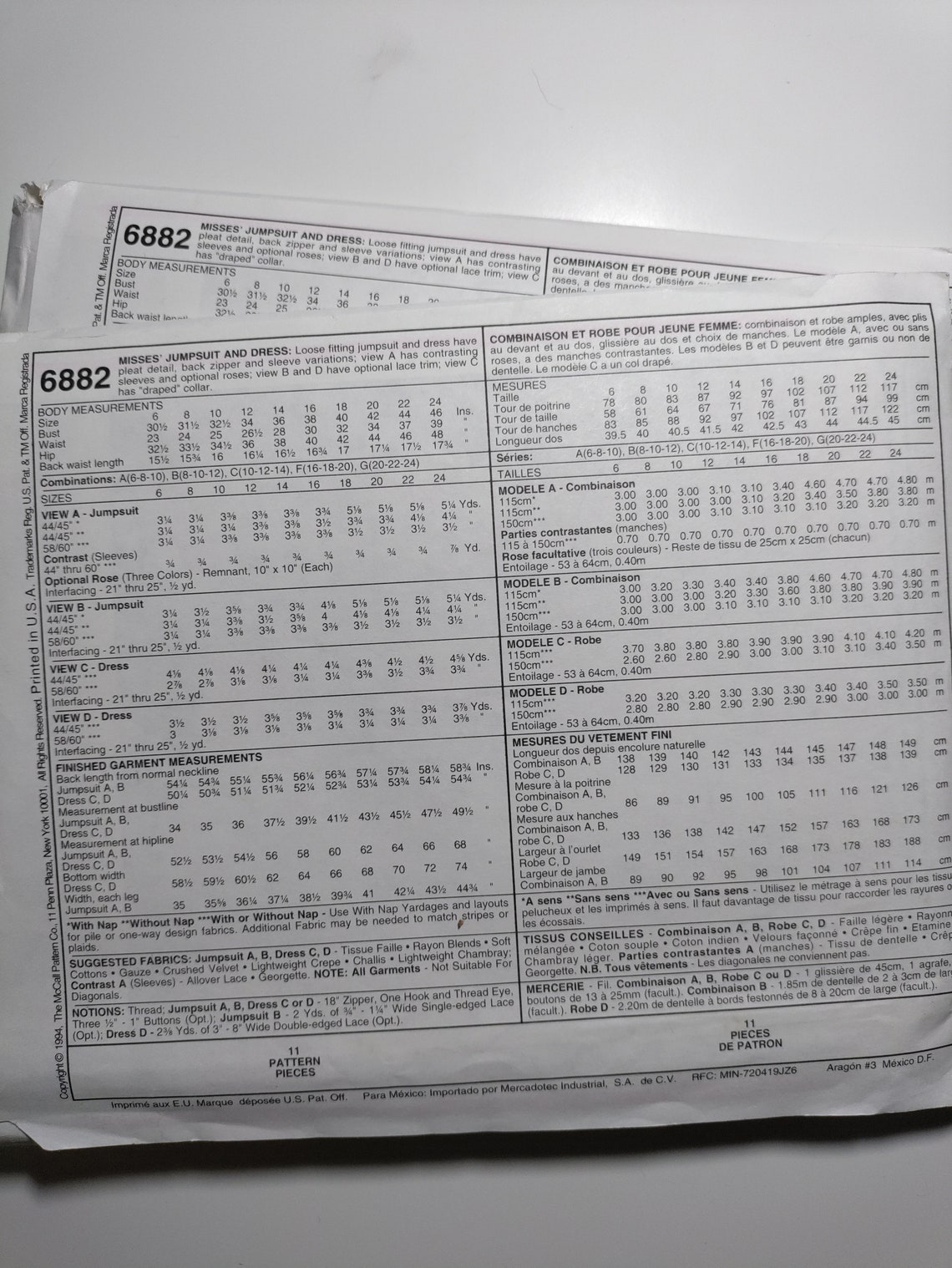 Mccall's 6882 Jumpsuit and Dress, Pick Your Size, All Uncut and Factory ...