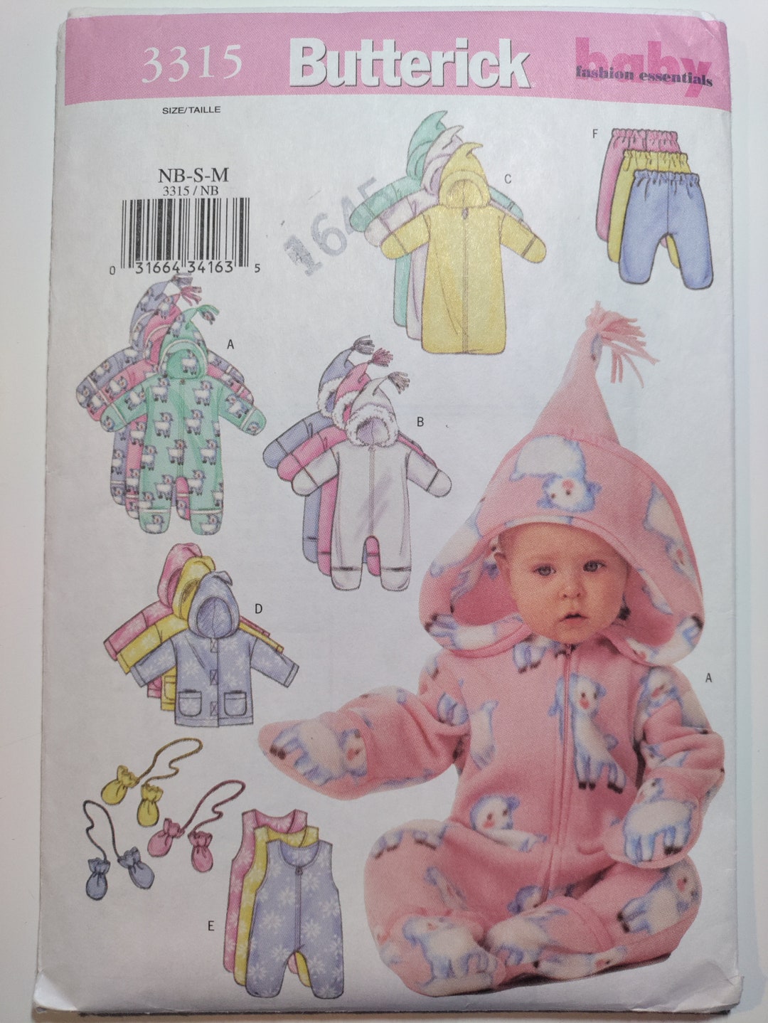 Butterick 3315 Baby Bunting, Jacket, Jumpsuit, Pants and Mittens, Sizes ...