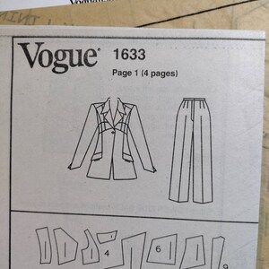 Vogue 1633 Lagerfeld Jacket and Pants, 2 Size Options Available Both ...
