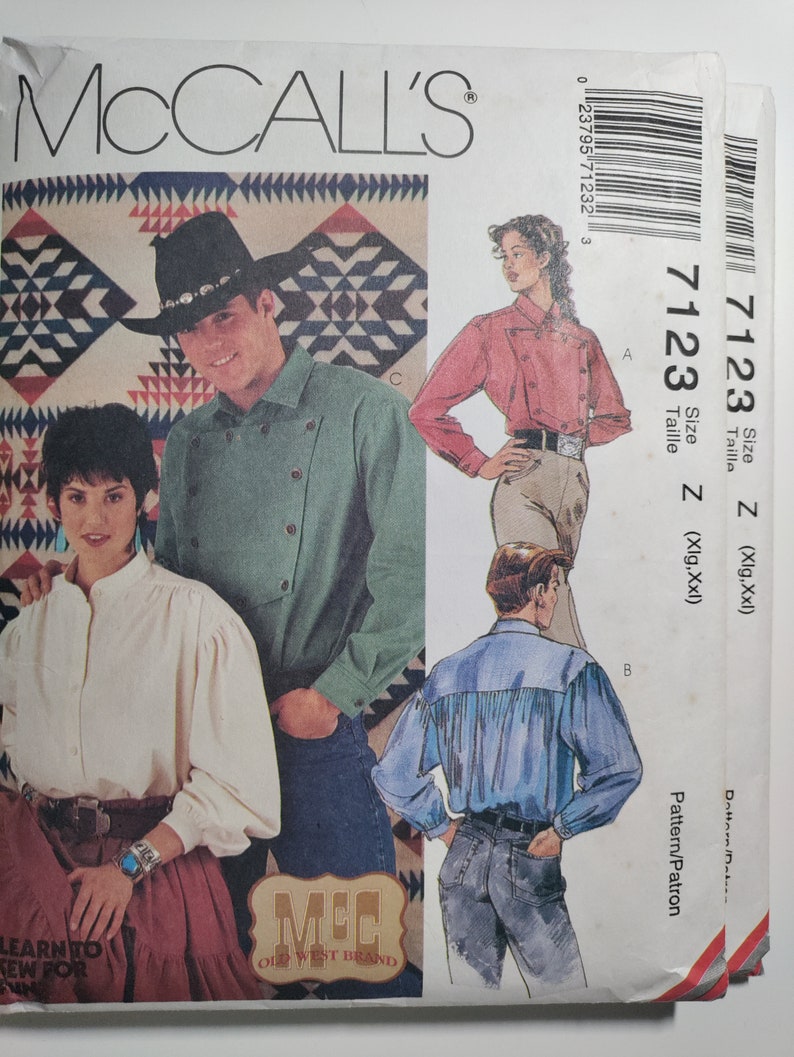Mccall's 7123 Mcc Old West Brand Men's and Women's Shirt Variations ...