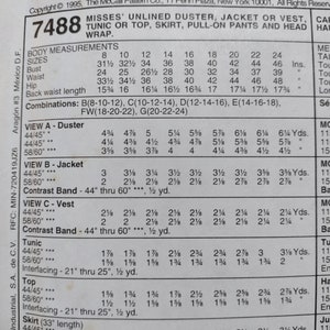 Mccall's 7488 Duster, Jacket or Vest, Tunic, Top, Skirt, Pull on Pants ...