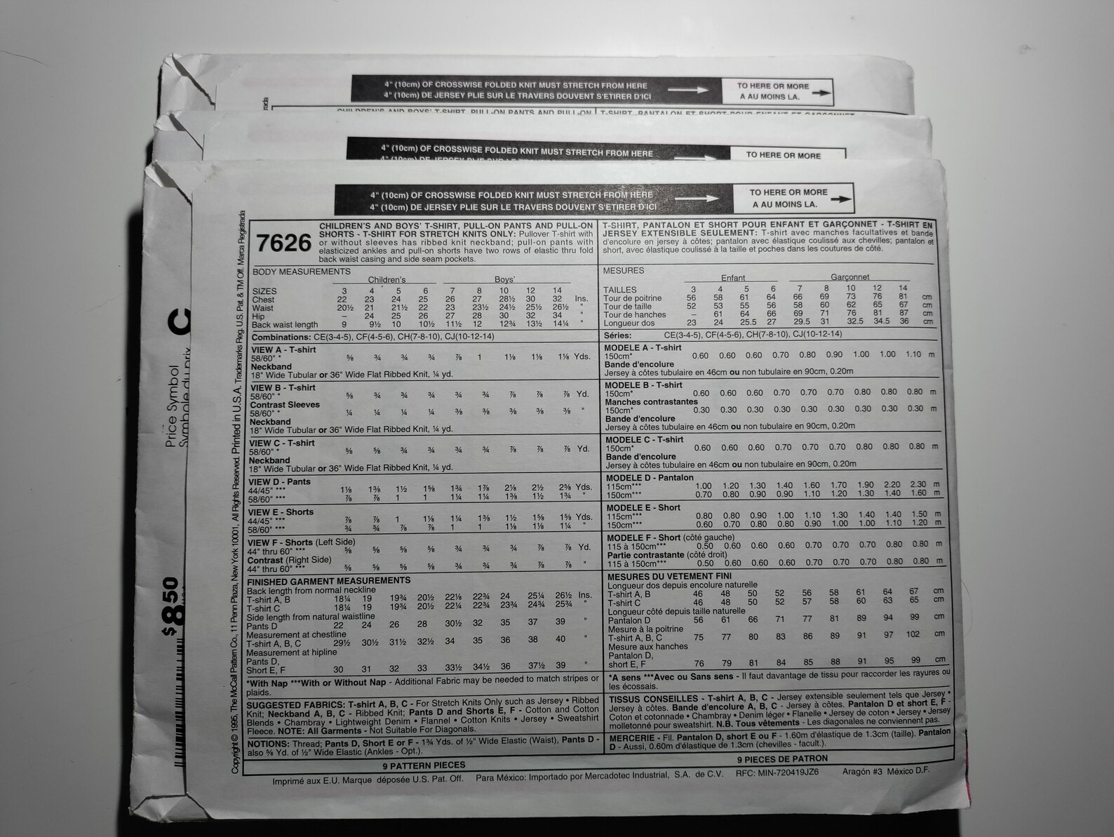 Mccall's 7626 Children's and Boys' Tshirt, Pull on Pants and Shorts ...